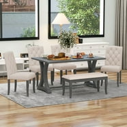 Churanty Six-seater Extendable Farmhouse Dining Table Set with ...