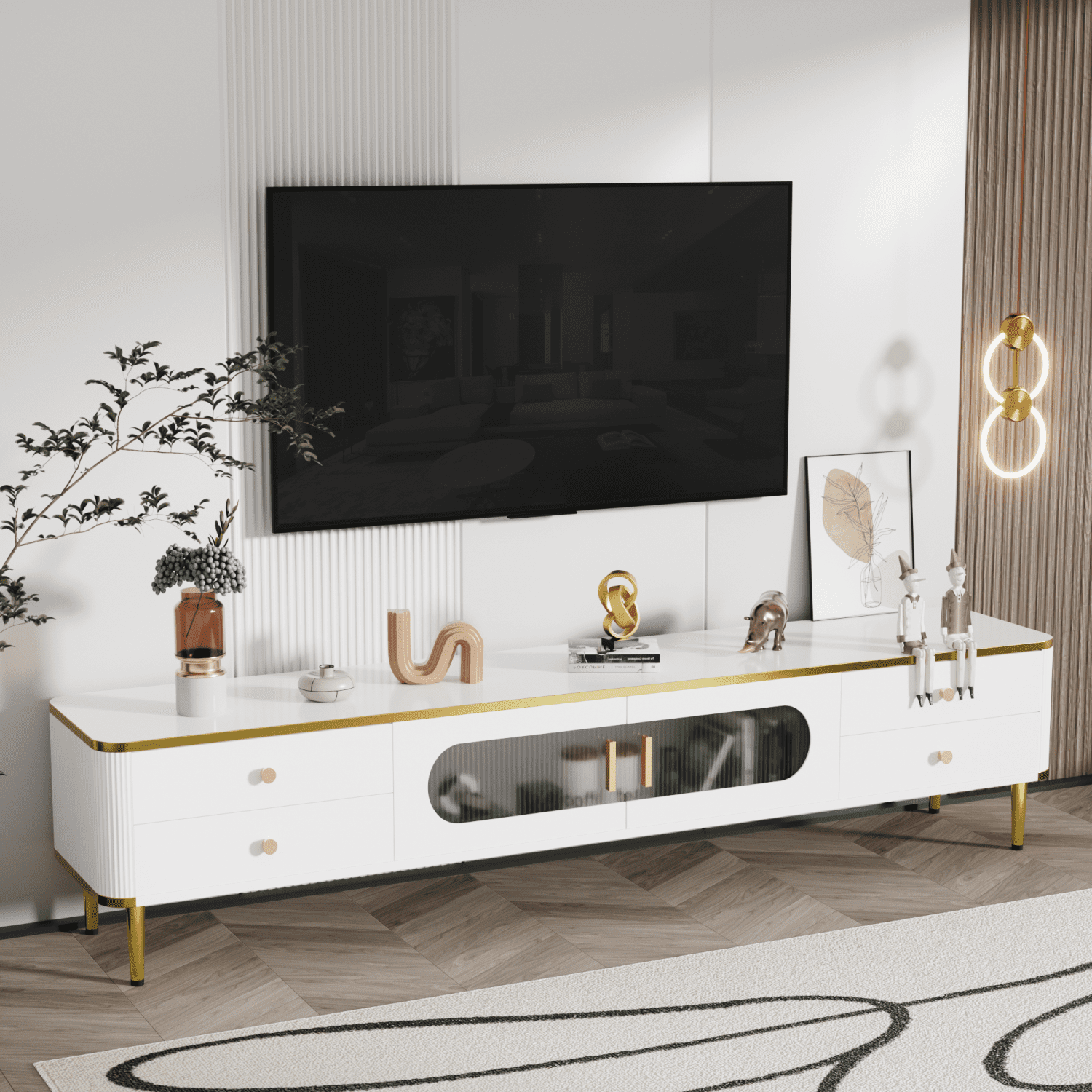 Churanty Glass Doors TV Stand for 65+ Inch TV, Modern Entertainment ...