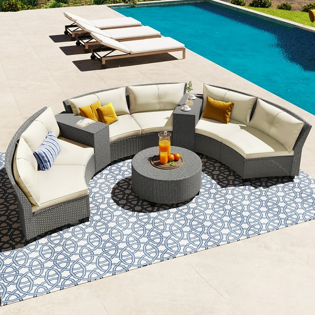 Churanty Outdoor Half-Moon Casual Patio Set, Exterior Wicker Couches ...