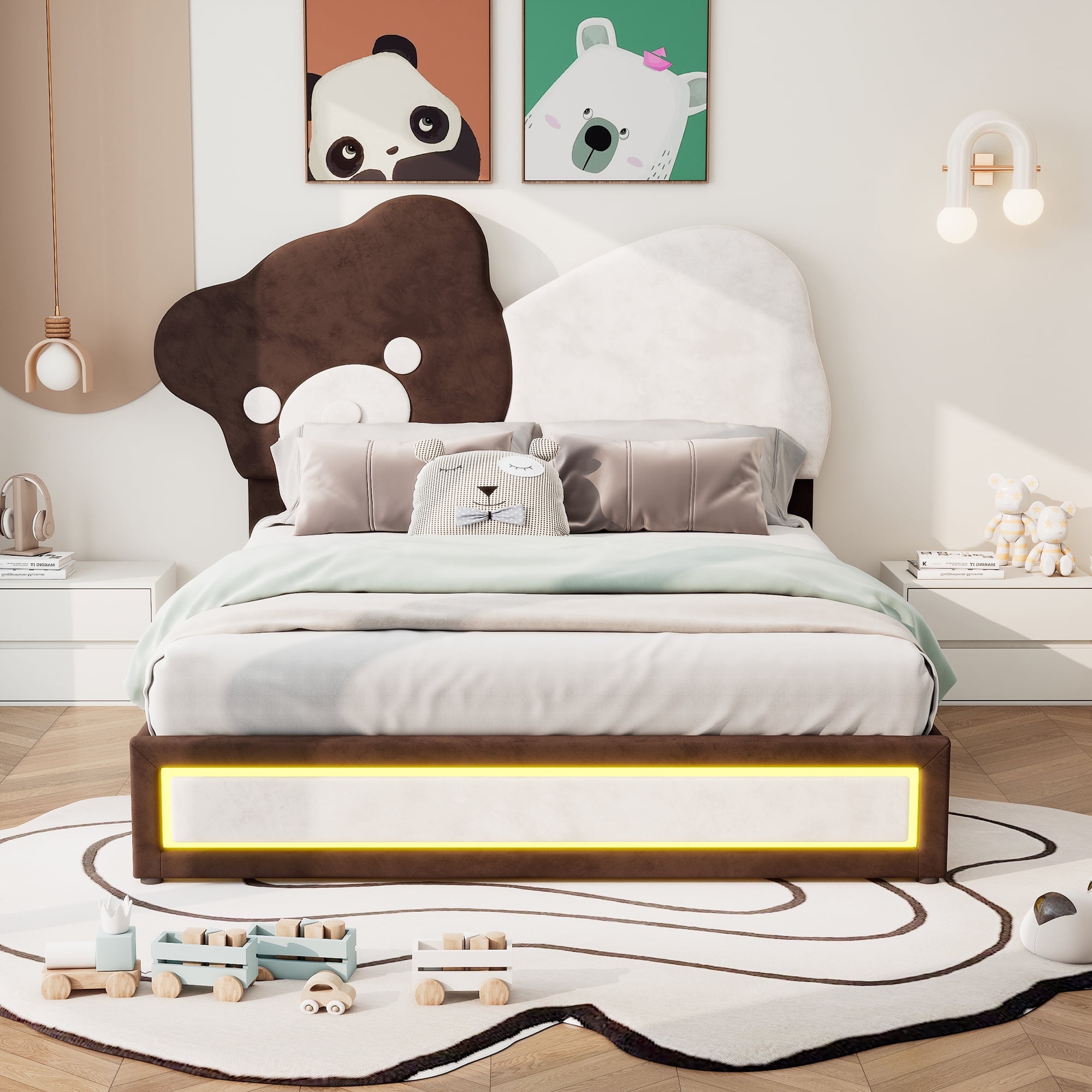 Harper & Bright Designs Kids Full Size Bed, Bear Shaped Headboard ...