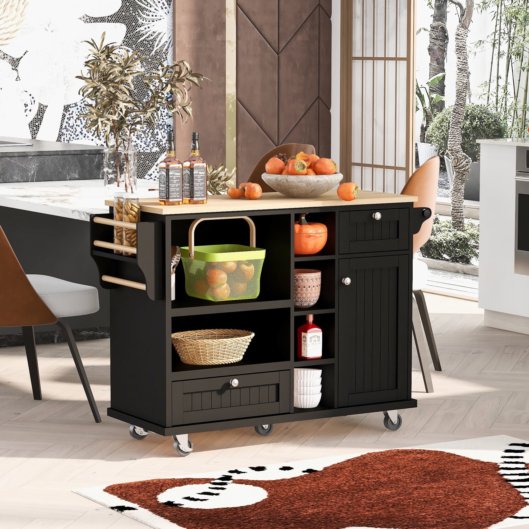 Churanty Kitchen Island with Wheels amd Storage, Large Rolling mobile ...
