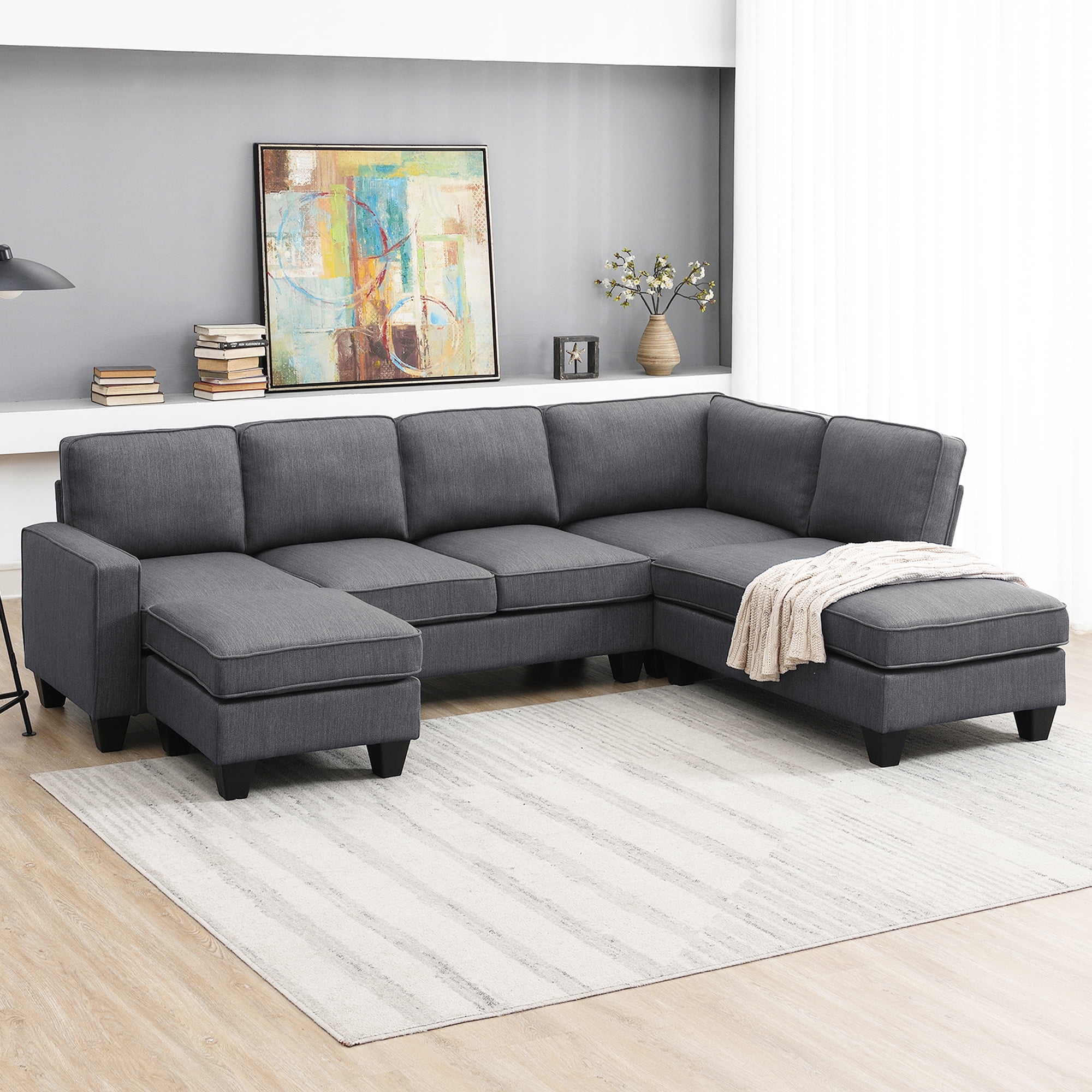 Churanty Modern L Shaped Sectional Sofa with Convertible Ottoman, Big ...