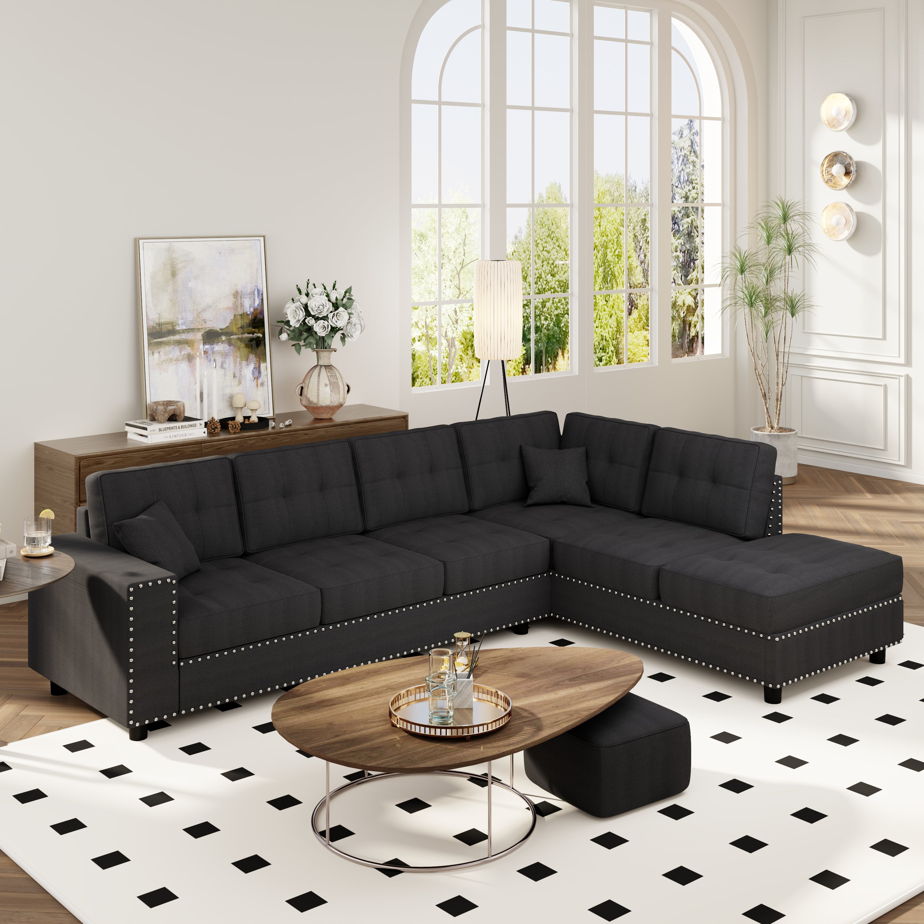 Churanty L shaped Sectional Sofa with Chaise,Modern 5 Seater Couch with ...