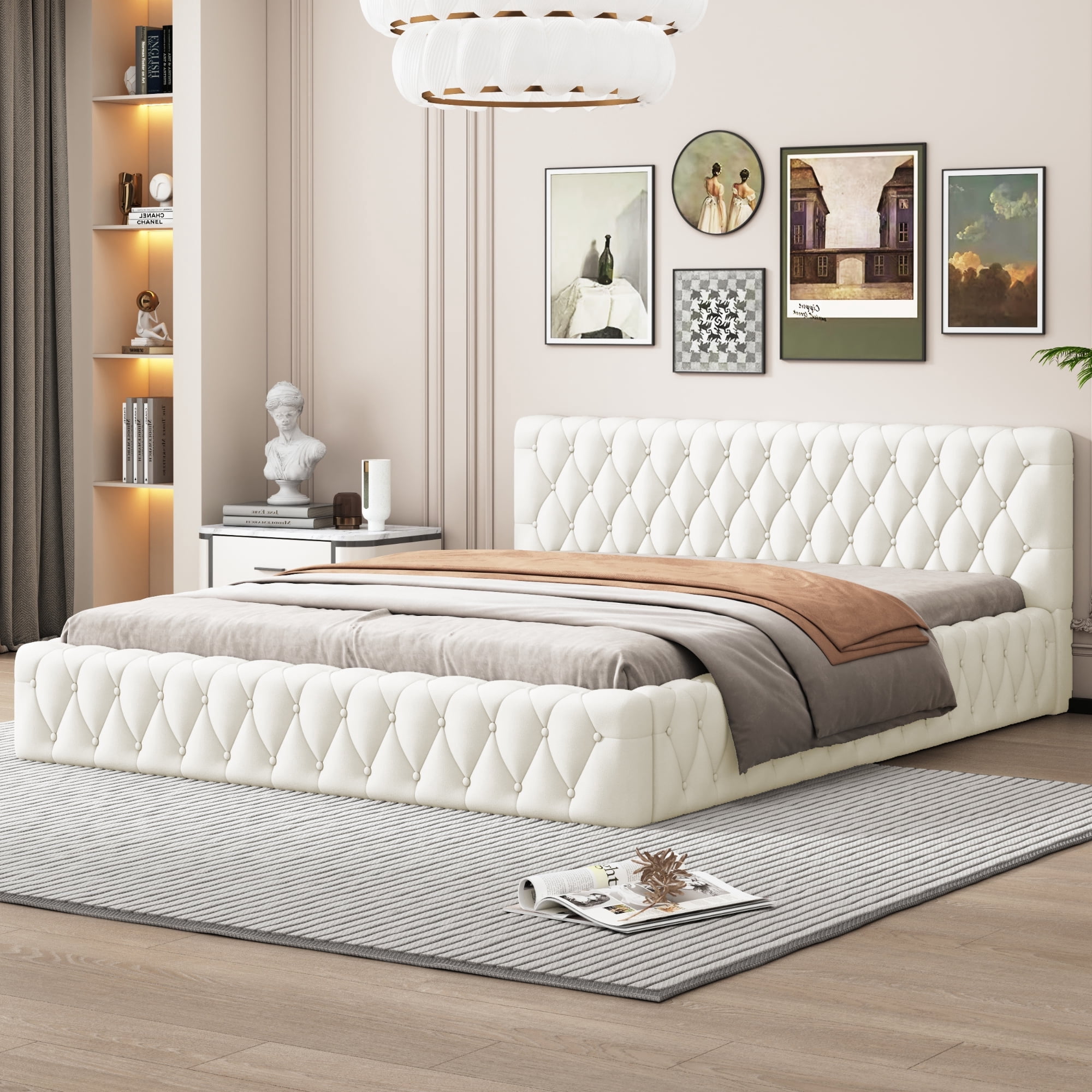 Harper & Bright Designs Luxurious Queen Size Upholstered Platform Bed ...
