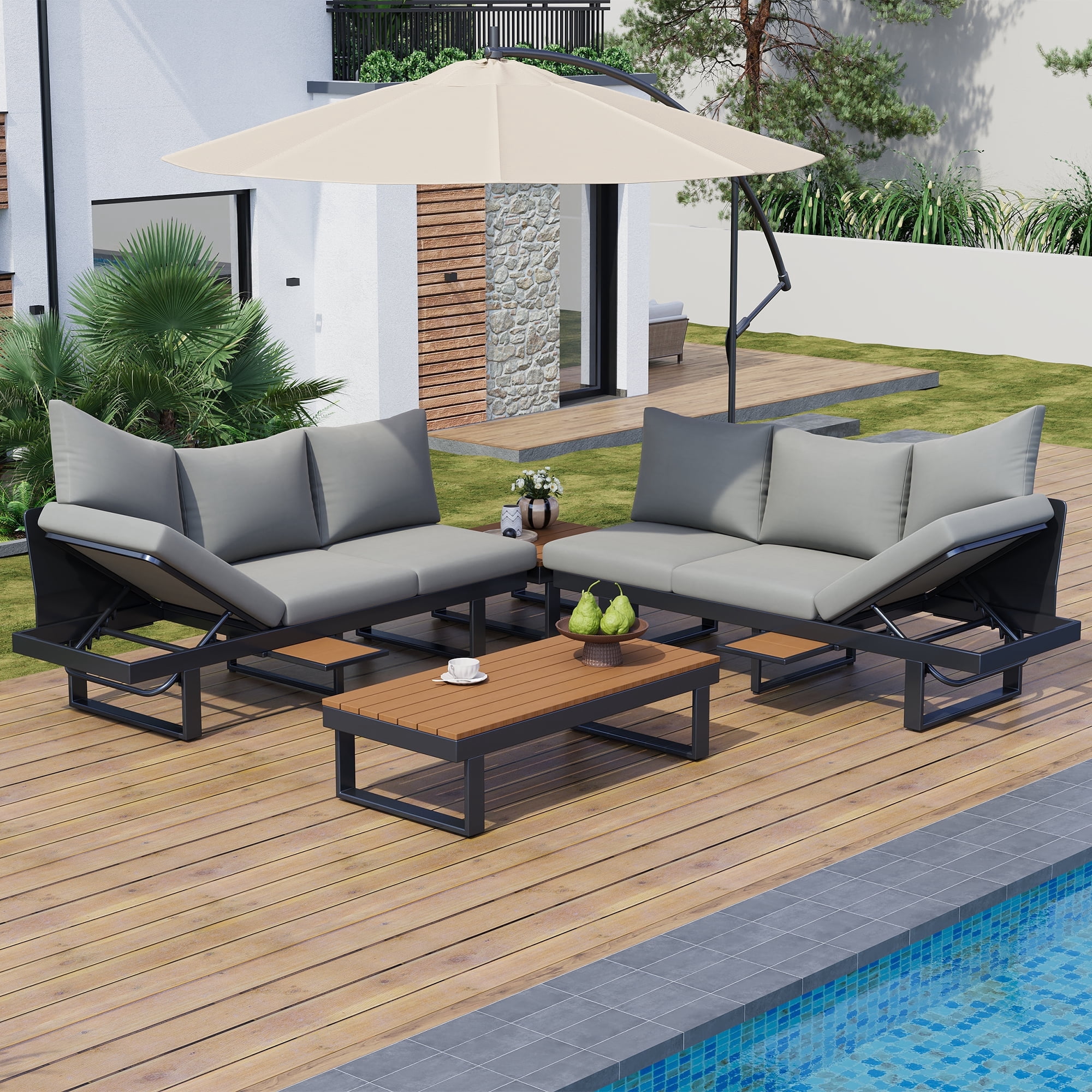 Harper & Bright Designs Metal Outdoor Patio Modular Sectional Sofa, L ...