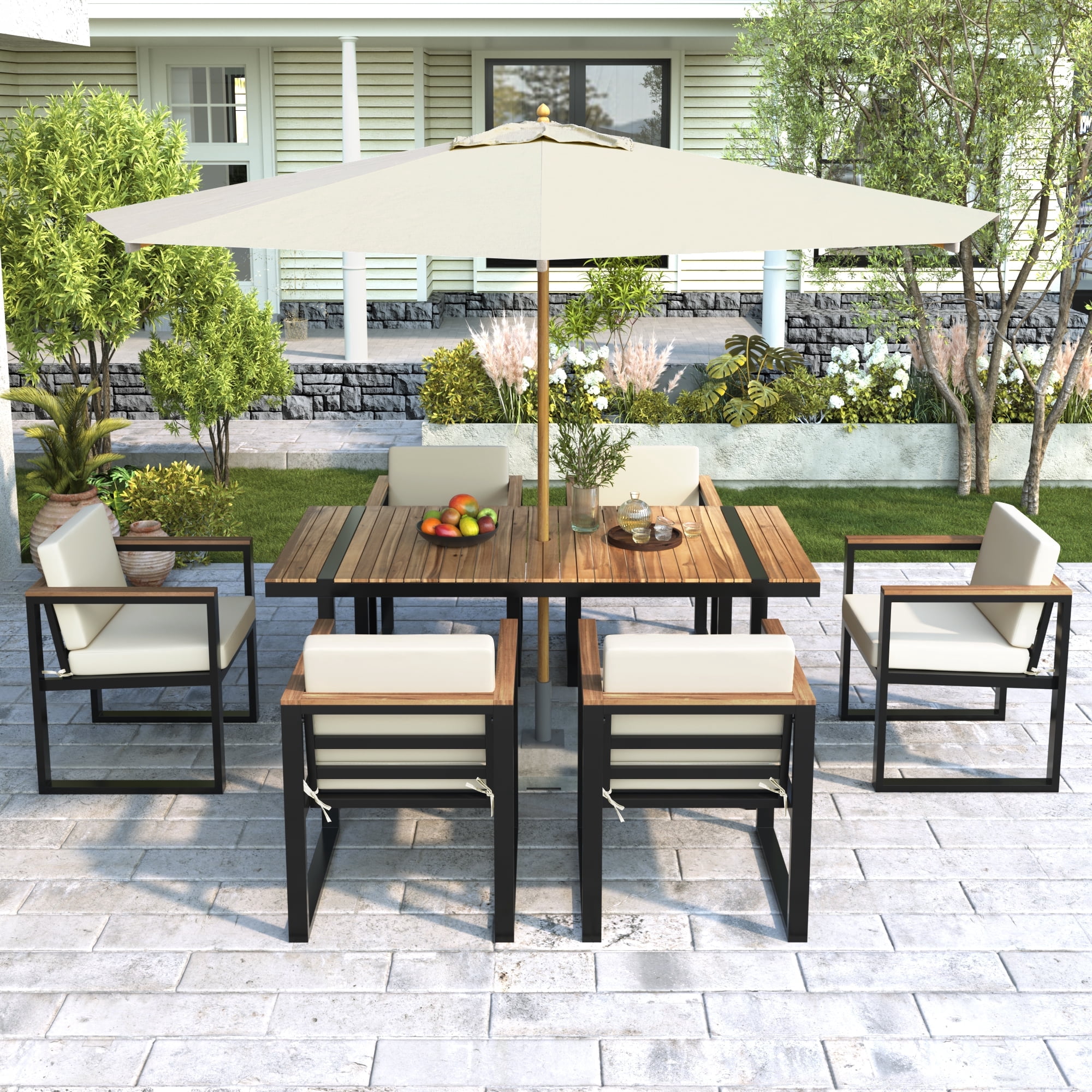 Harper & Bright Designs Metal Patio Dining Table Set for 6 with ...