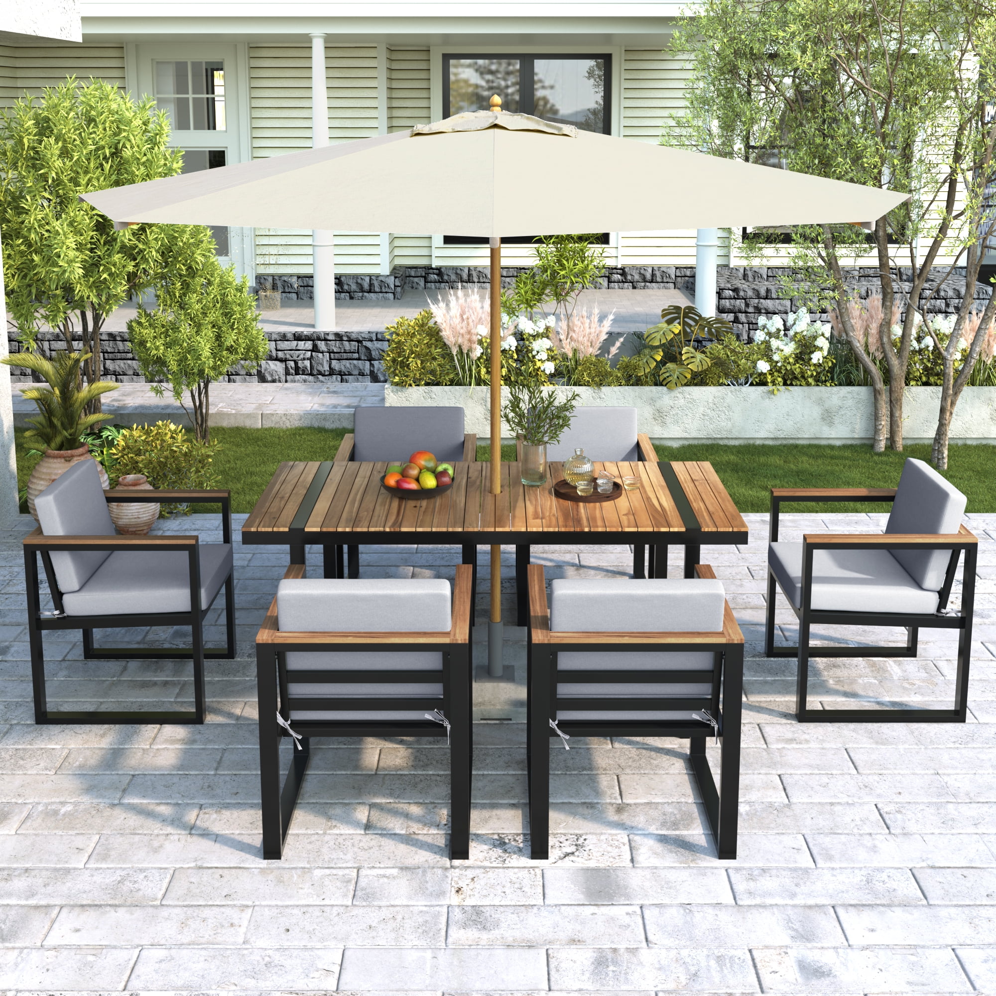 Harper & Bright Designs Metal Patio Dining Table Set for 6 with ...