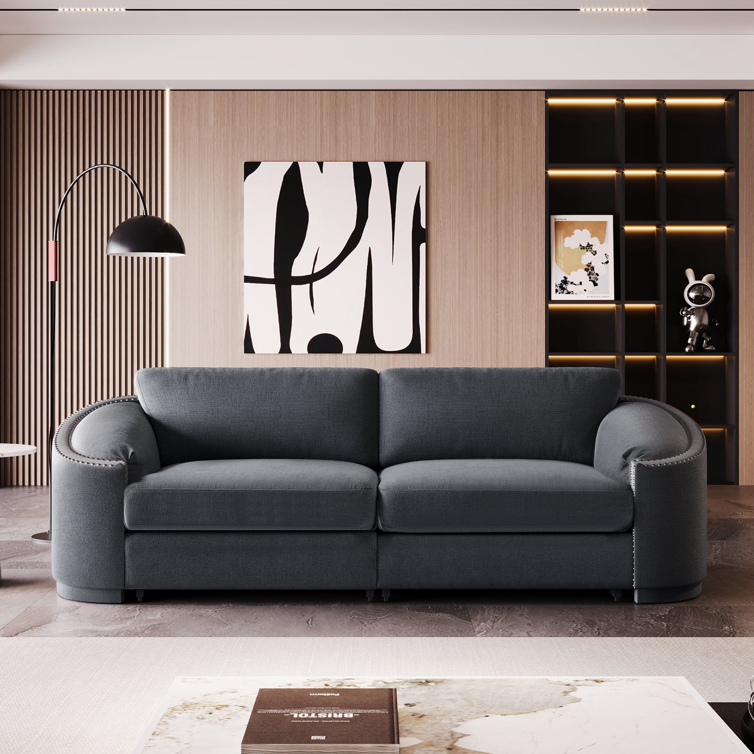 Harper & Bright Designs Modern 2 Seat Sofa with Semilunar Rivet Arm ...