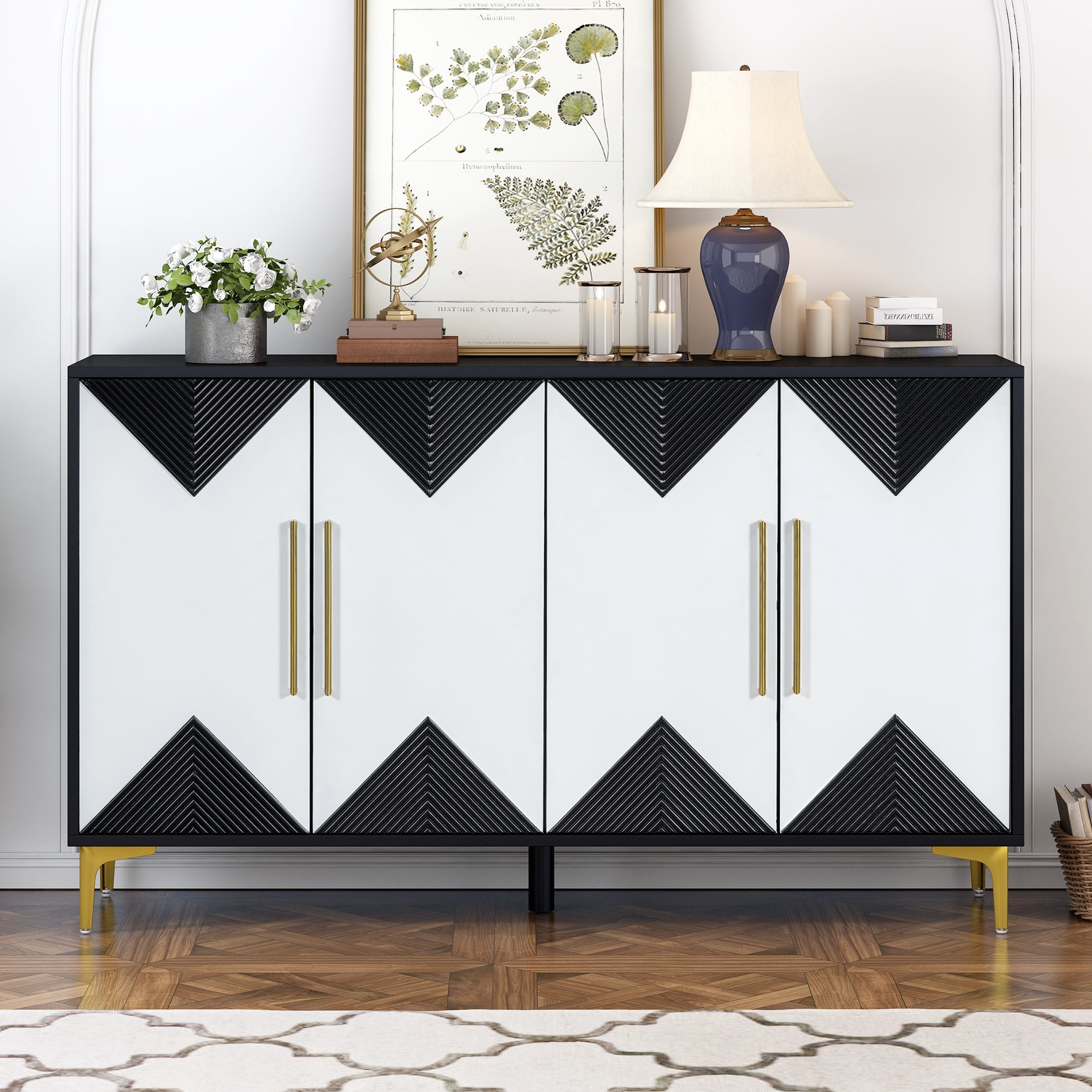 Harper & Bright Designs Modern 4 Door Buffet Cabinet with Two-Tone ...