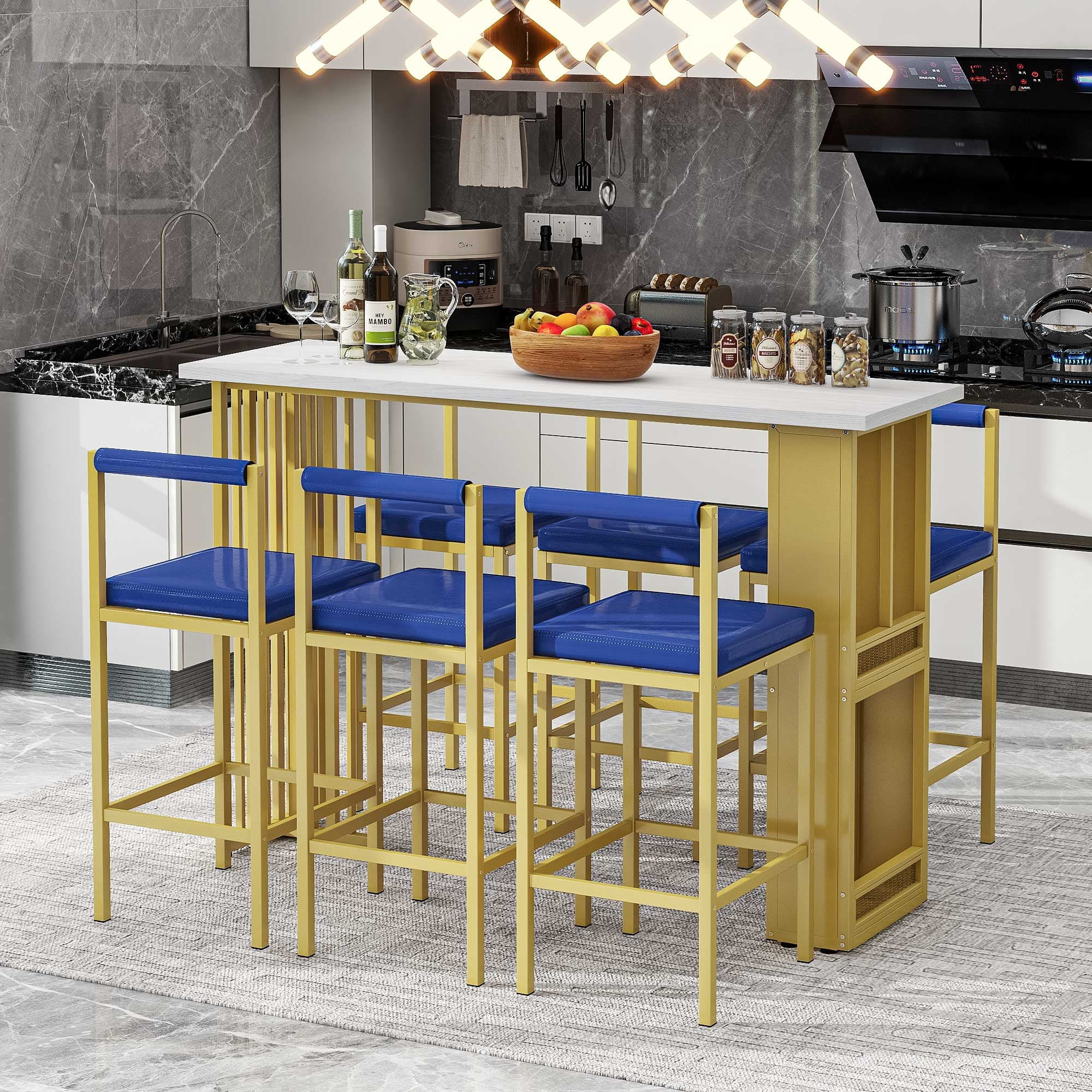 Churanty Modern Gold Counter Height Dining Bar Table Set for 7,Metal ...
