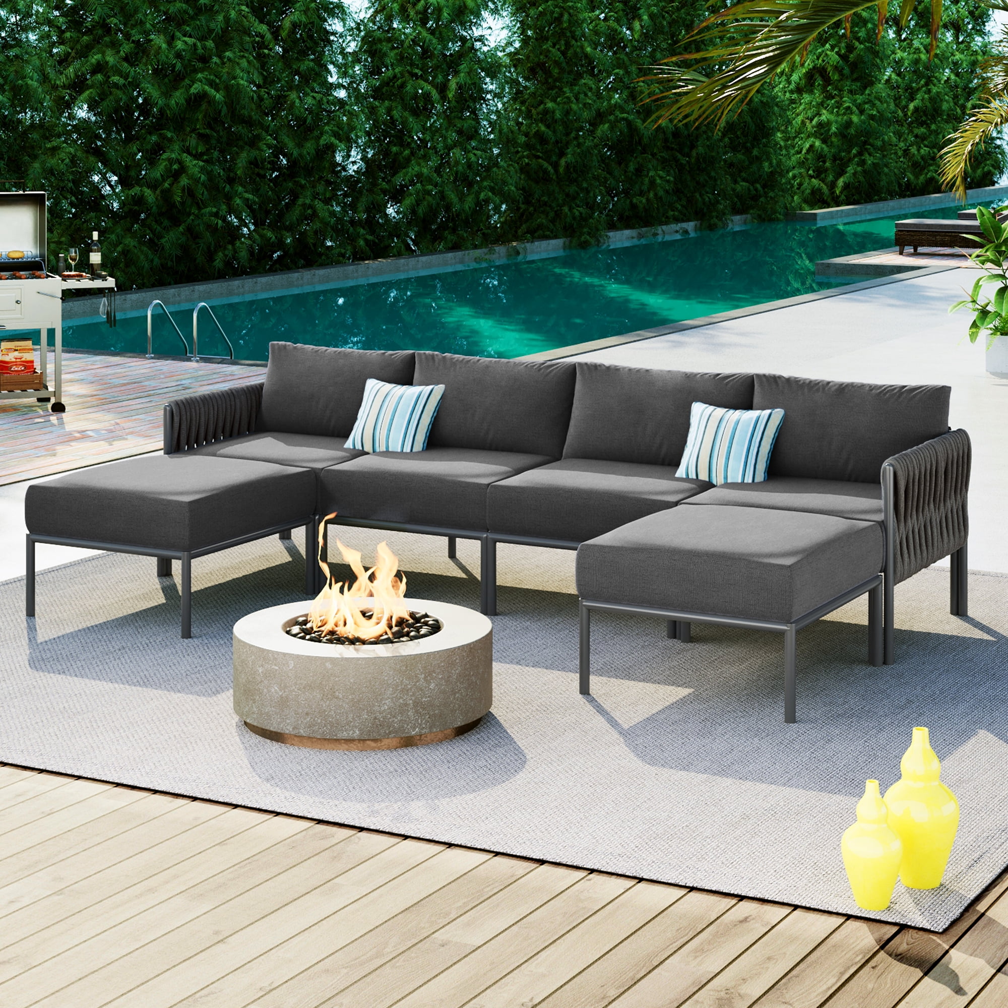 Churanty Modern Metal Outdoor Lounge Set, 6-Piece Aluminum Patio Furniture with Thick Cushions ...