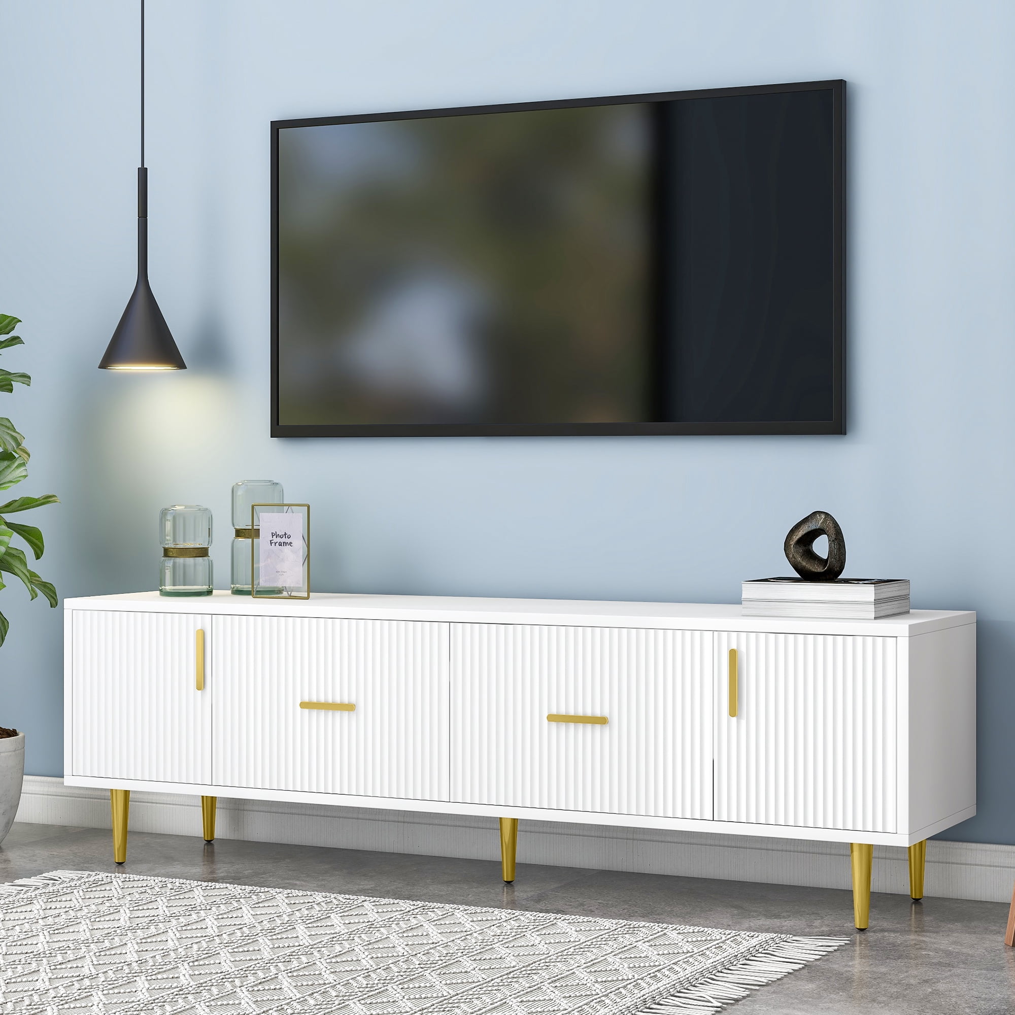 Harper & Bright Designs Modern Stand for 75" TVs with 5 Champagne Legs ...