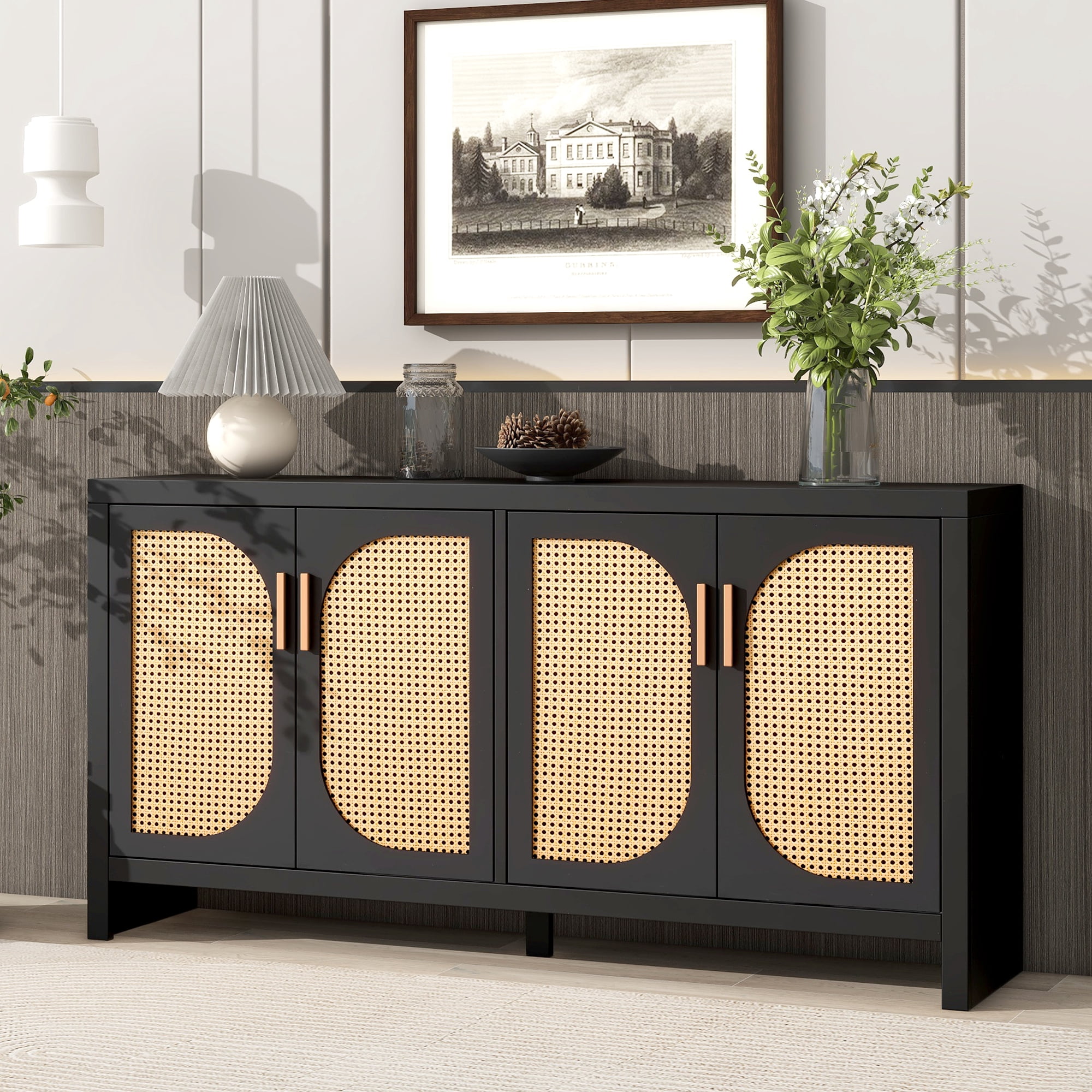Harper & Bright Designs Modern TV Stand for 65 inch TV with Rattan ...