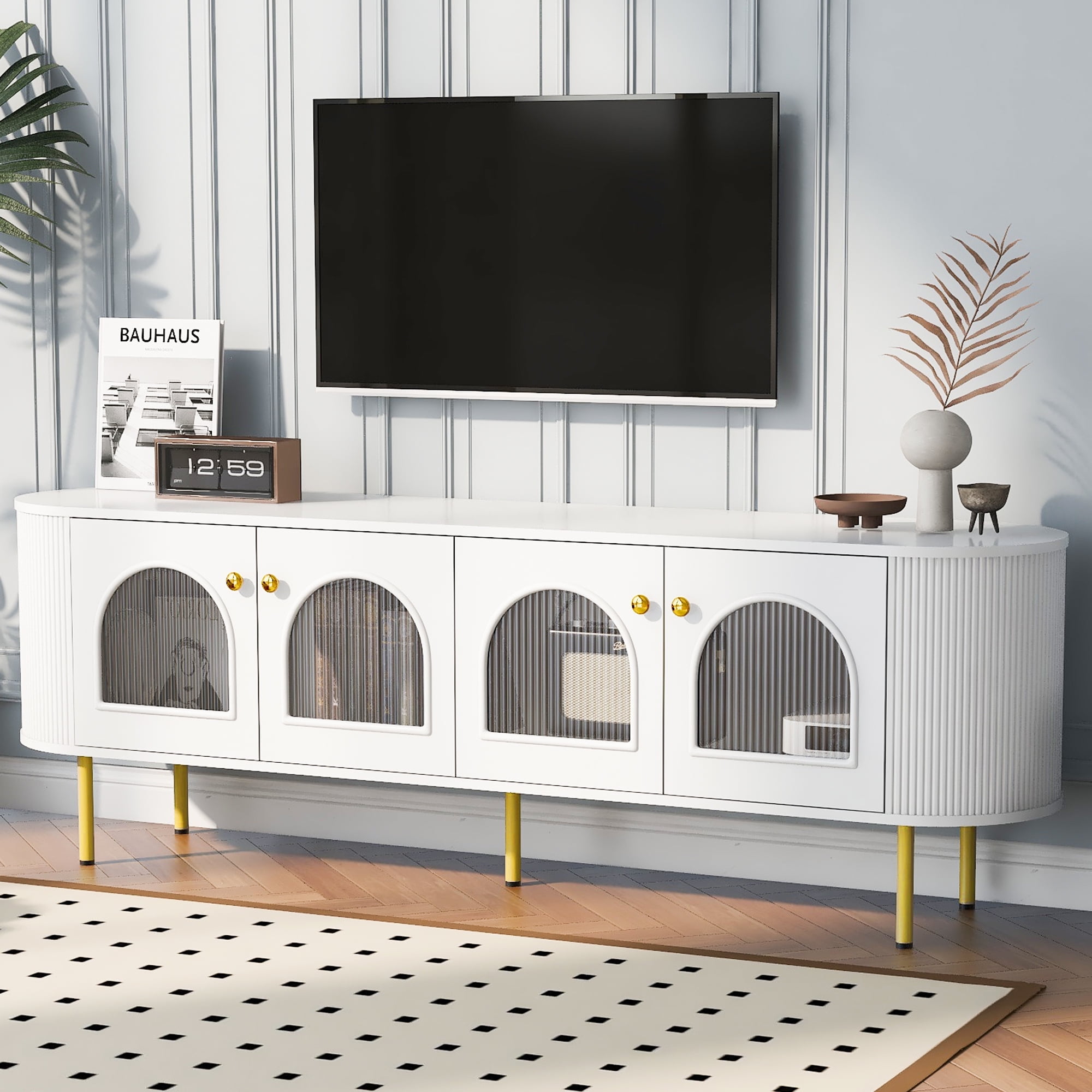 Harper & Bright Designs Modern TV Stand for 80 inch TV with Golden Legs ...