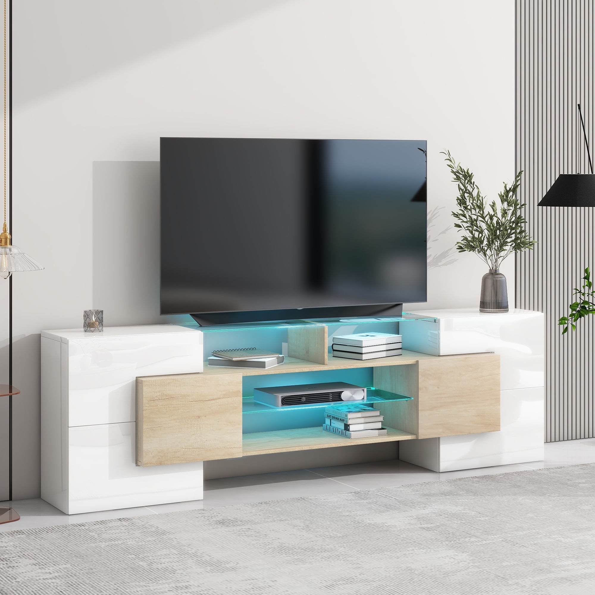 Harper & Bright Designs Modern TV Stand for 80 inch TV, Lighted TV ...