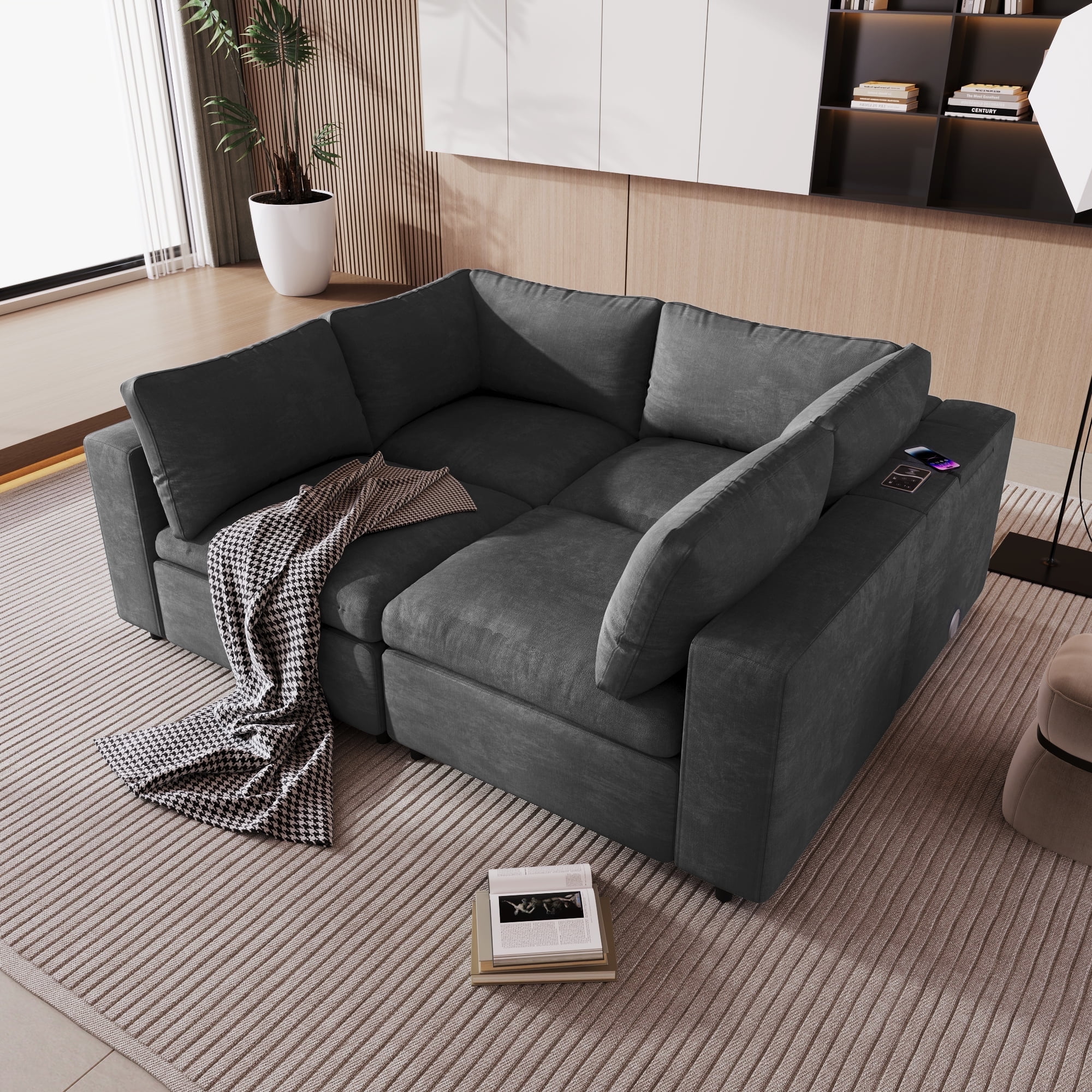 Harper & Bright Designs Modular Sectional Sofa with USB Charge Ports ...