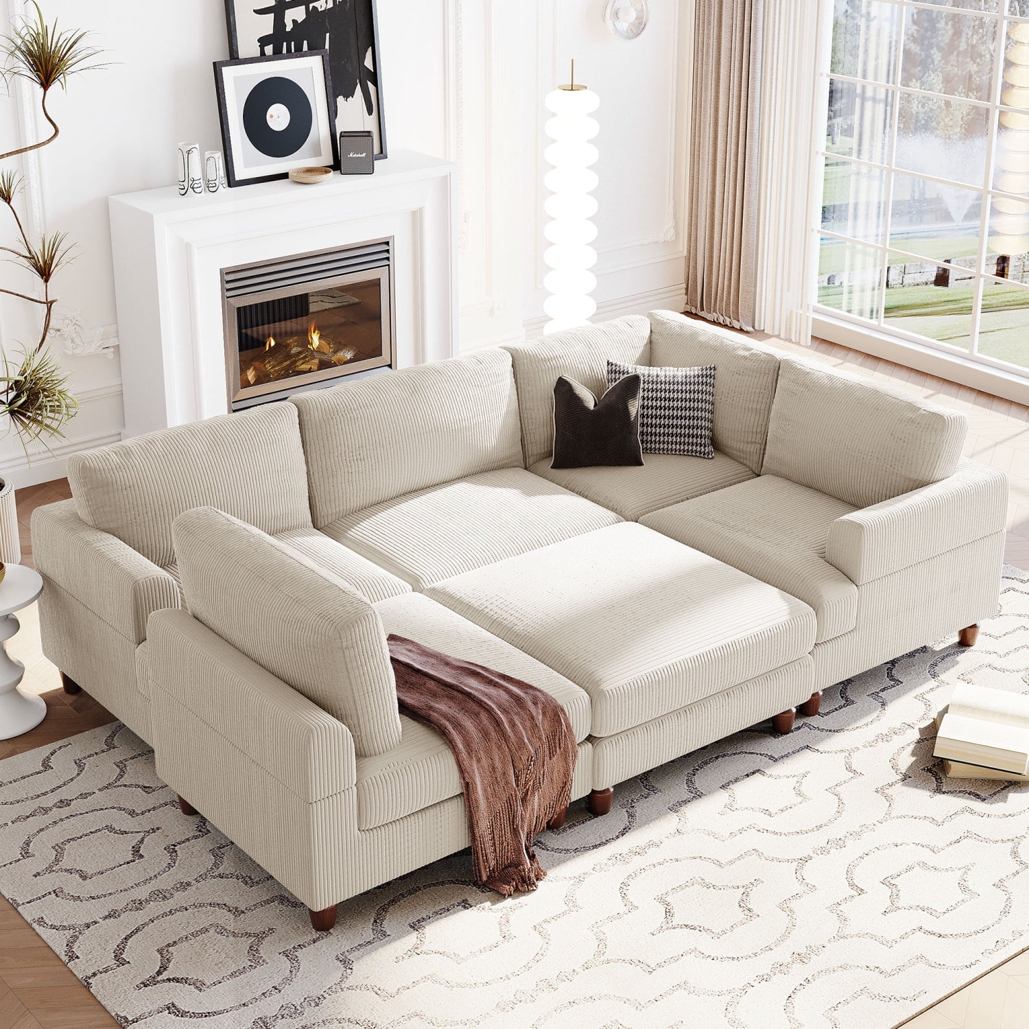 Churanty Modular Sectional Sofa with Ottoman, 3 Seat Corduroy Couch ...