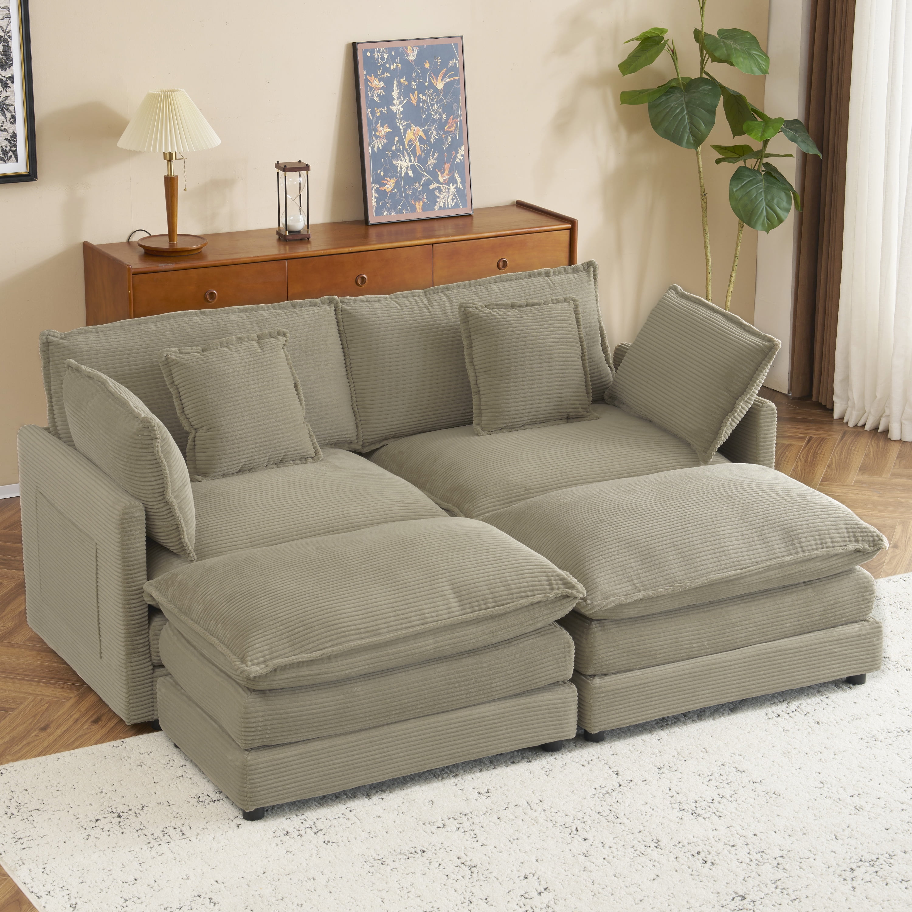 Churanty Modular Upholstered Loveseat Sectional Sofa, Corduroy 2 Seater ...