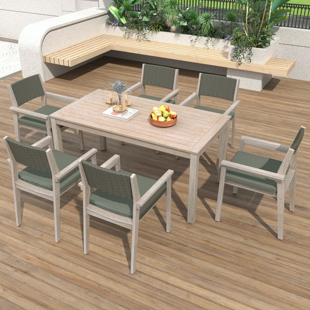 Churanty Outdoor Dinning Set for 6 Person All Weather Patio Wooden ...