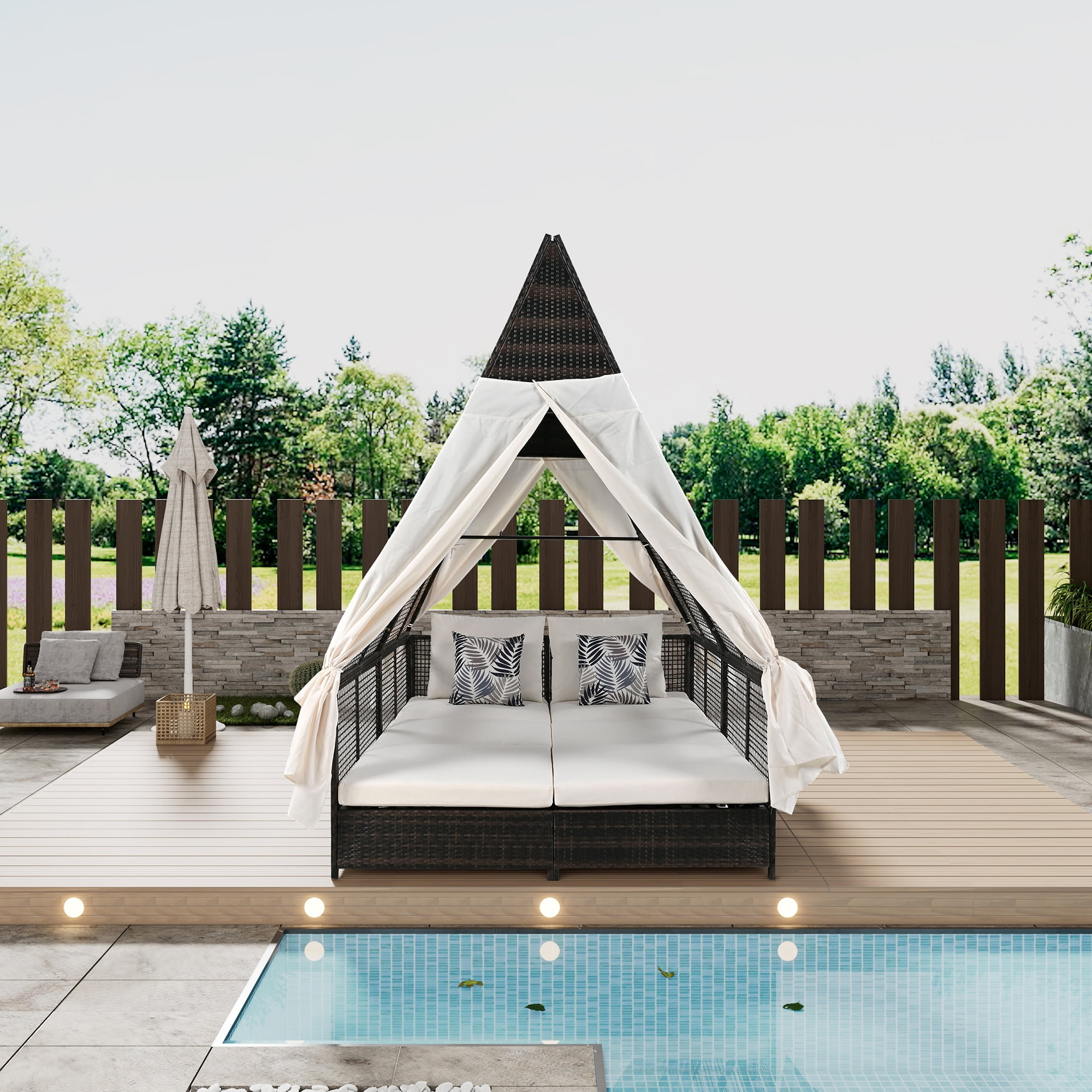 Churanty Modern Outdoor Covered Daybed with Adjustable Backrest, Canopy ...