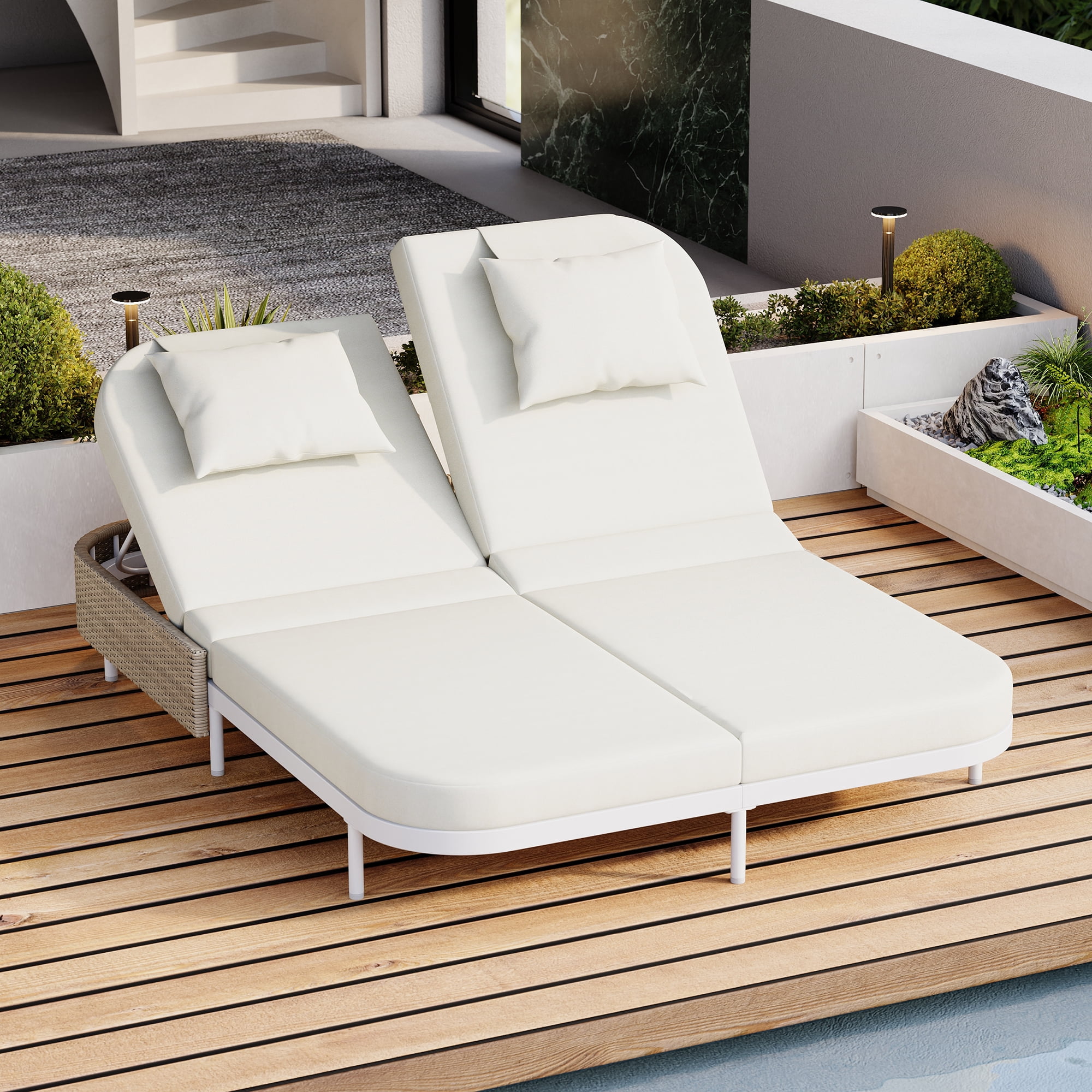 Churanty Outdoor Patio Daybed Rattan Sunbed, Iron Frame Outdoor Bed ...