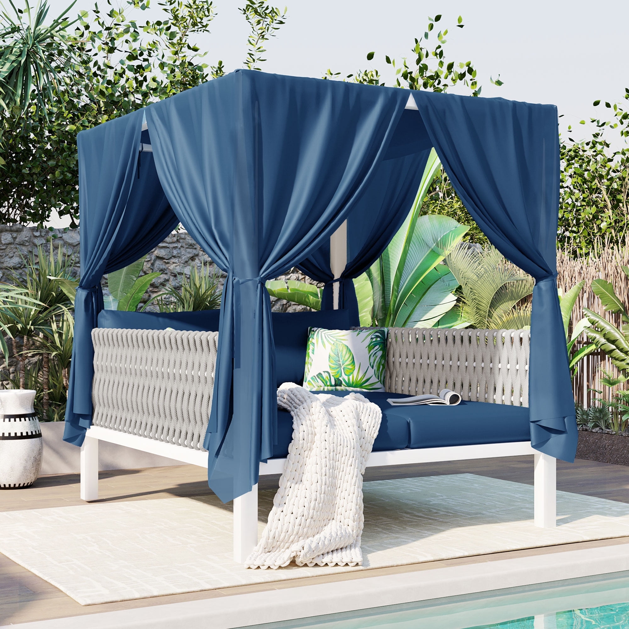 Harper & Bright Designs Outdoor Patio Sunbed Daybed with Canopy, Metal ...