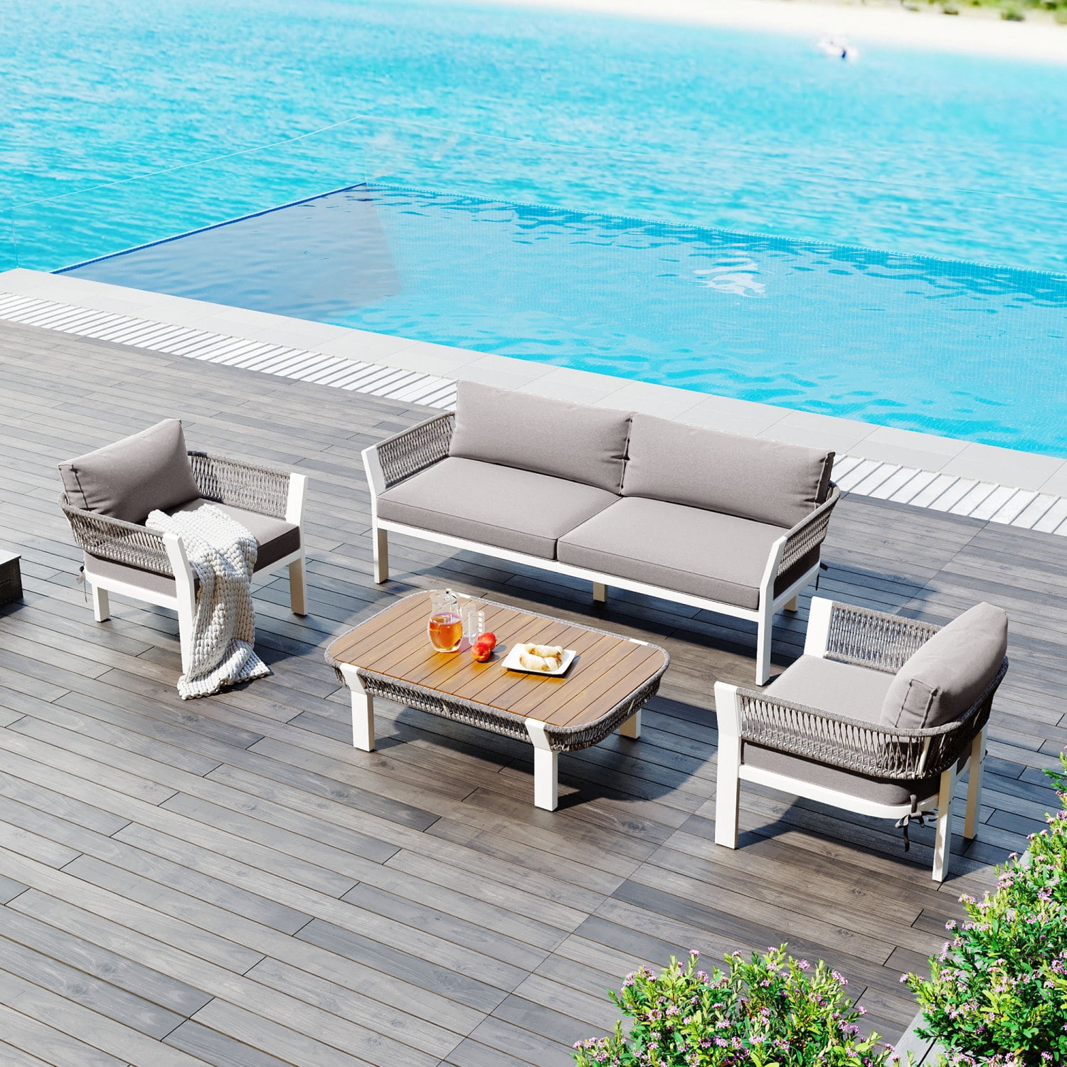Churanty Outdoor Rope Furniture Set, 4 Piece Patio Conversation Set ...