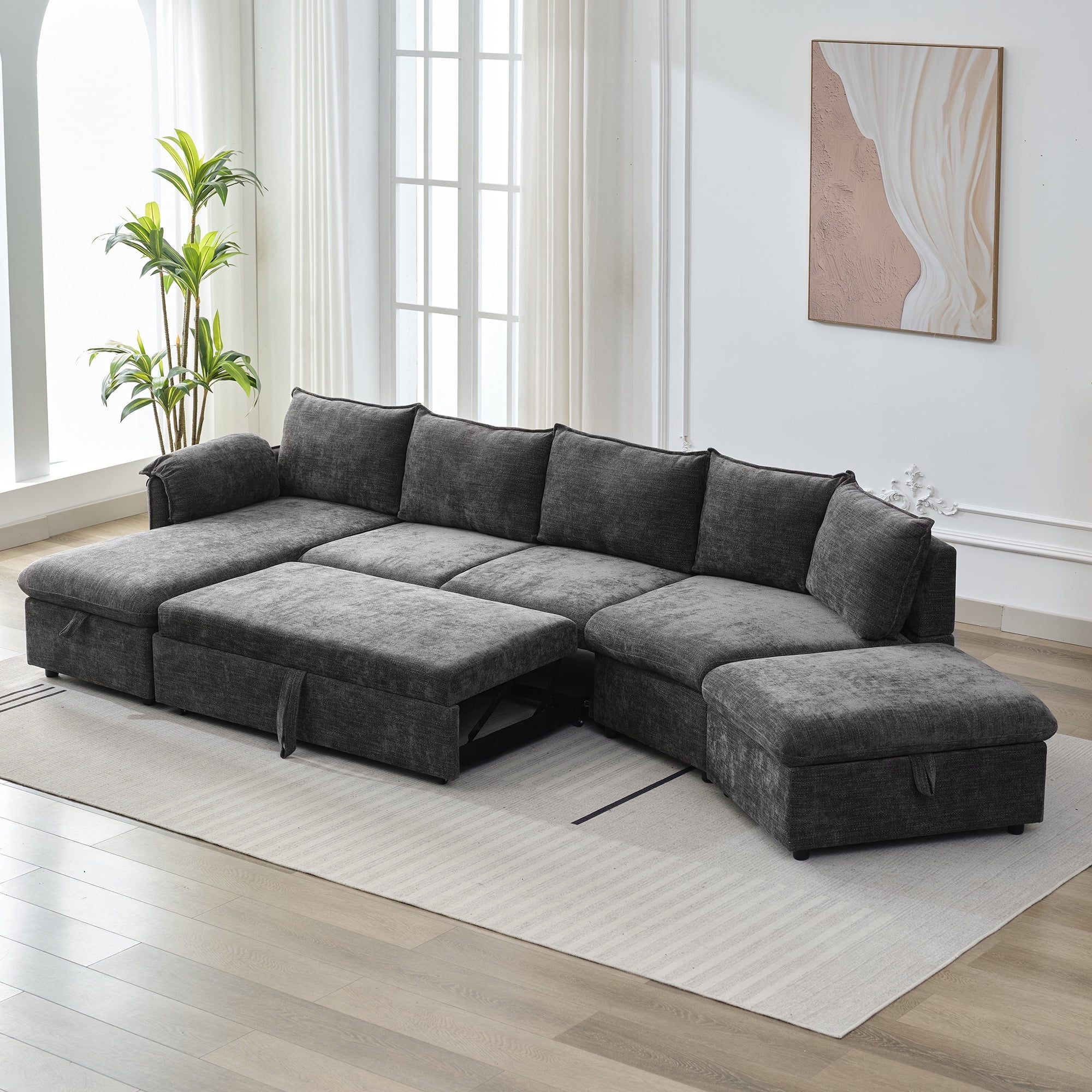 Churanty Oversized Sectional Sleeper Sofa with Pull Out Sofa Bed, L ...