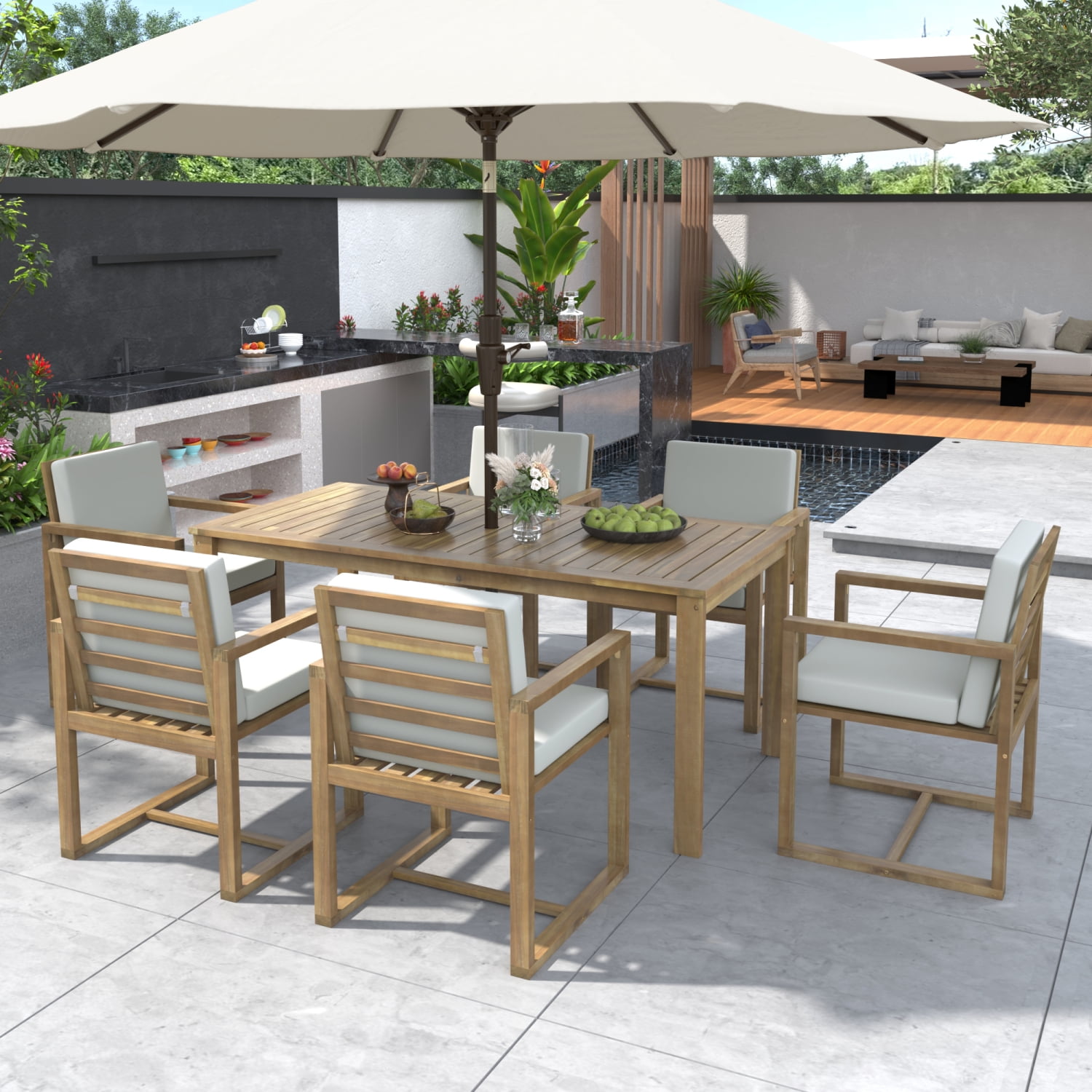 Churanty Patio Acacia Wood Dining Set for 6, 7 Pieces All Weather ...