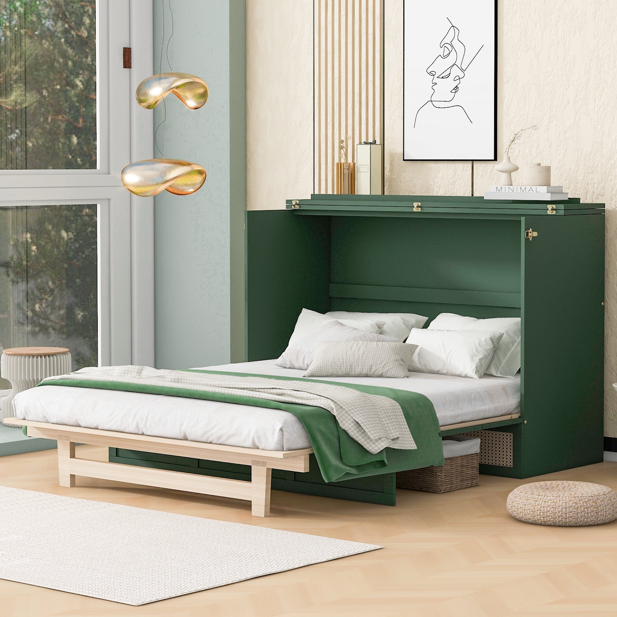 Harper & Bright Designs Queen Murphy Bed Wall Bed with Storage Drawers ...