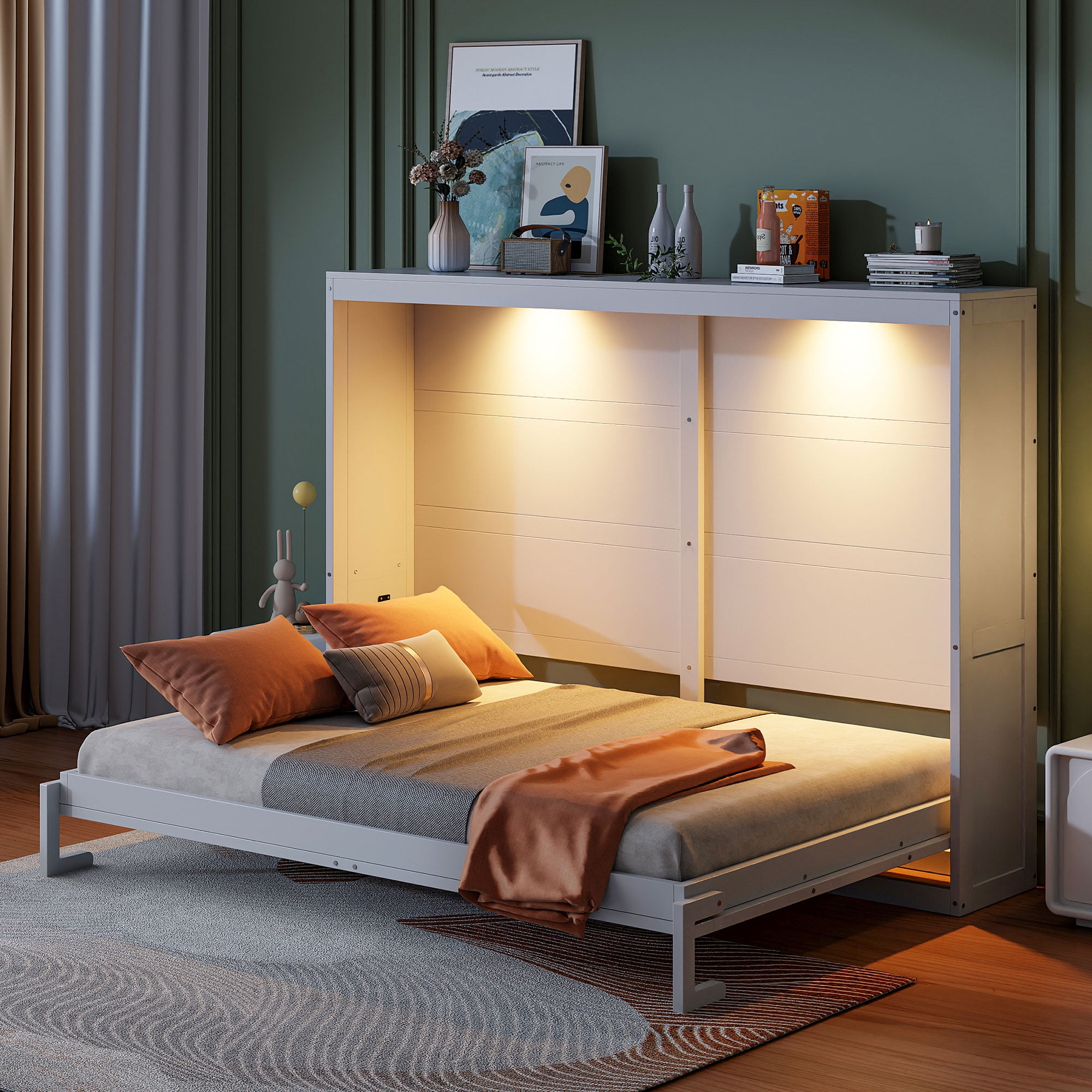 Harper & Bright Designs Queen Size Murphy Bed Cabinet, Wood Murphy Bed ...