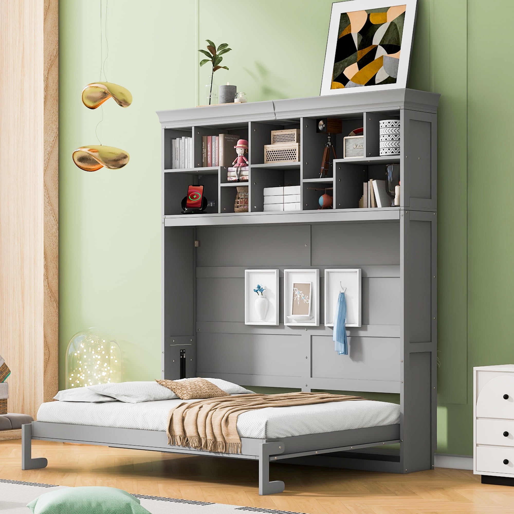 Harper & Bright Designs Queen Size Murphy Bed Wall Bed with Top Shelves ...