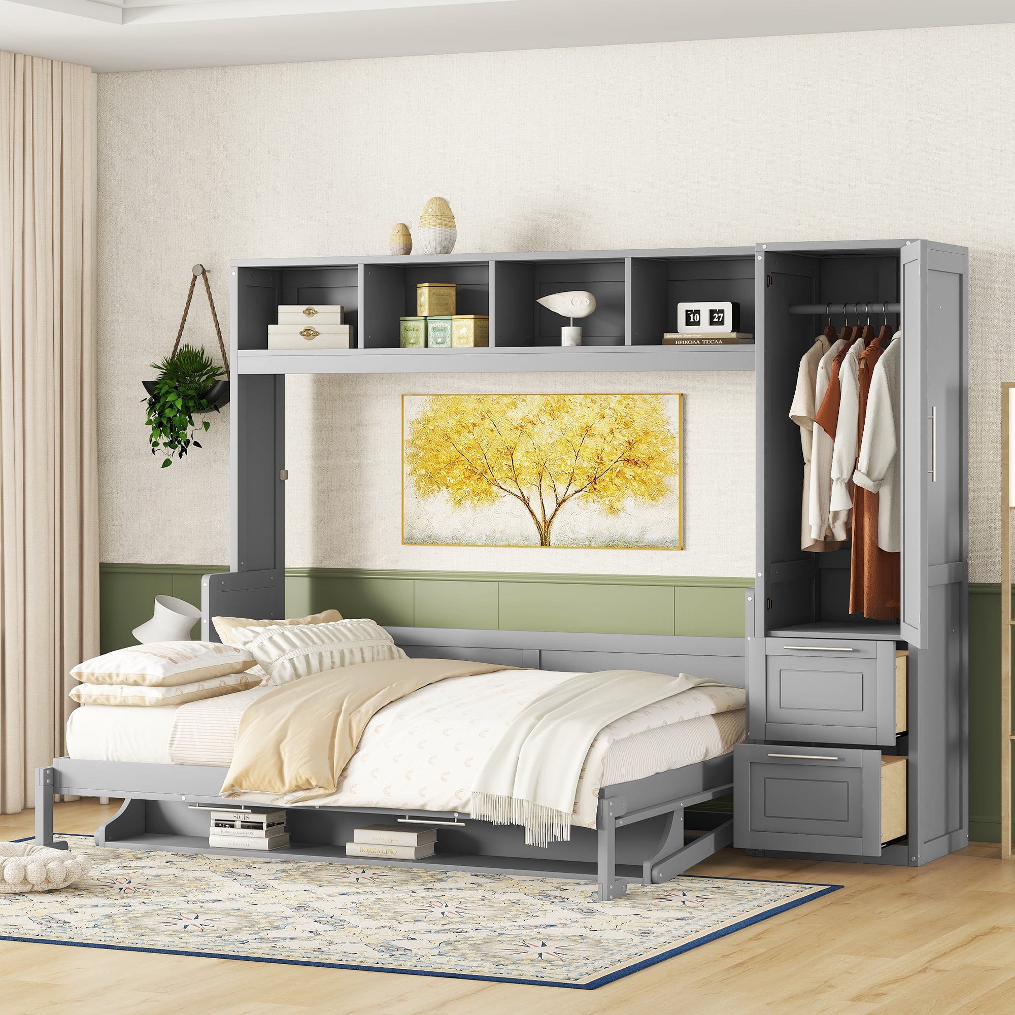 Harper & Bright Designs Queen Size Murphy Bed, Wooden Queen Cabinet Bed ...