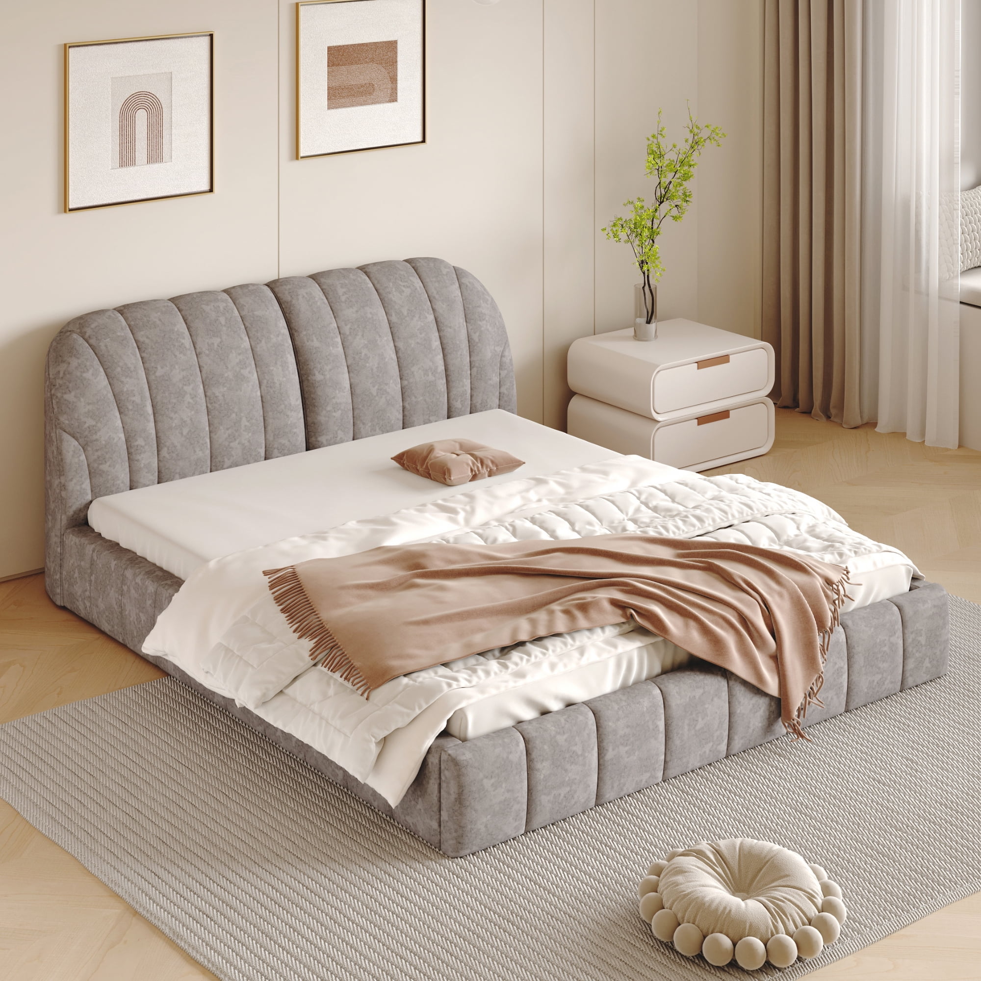 Harper & Bright Designs Queen Size Platform Bed, Upholstered Grounded ...