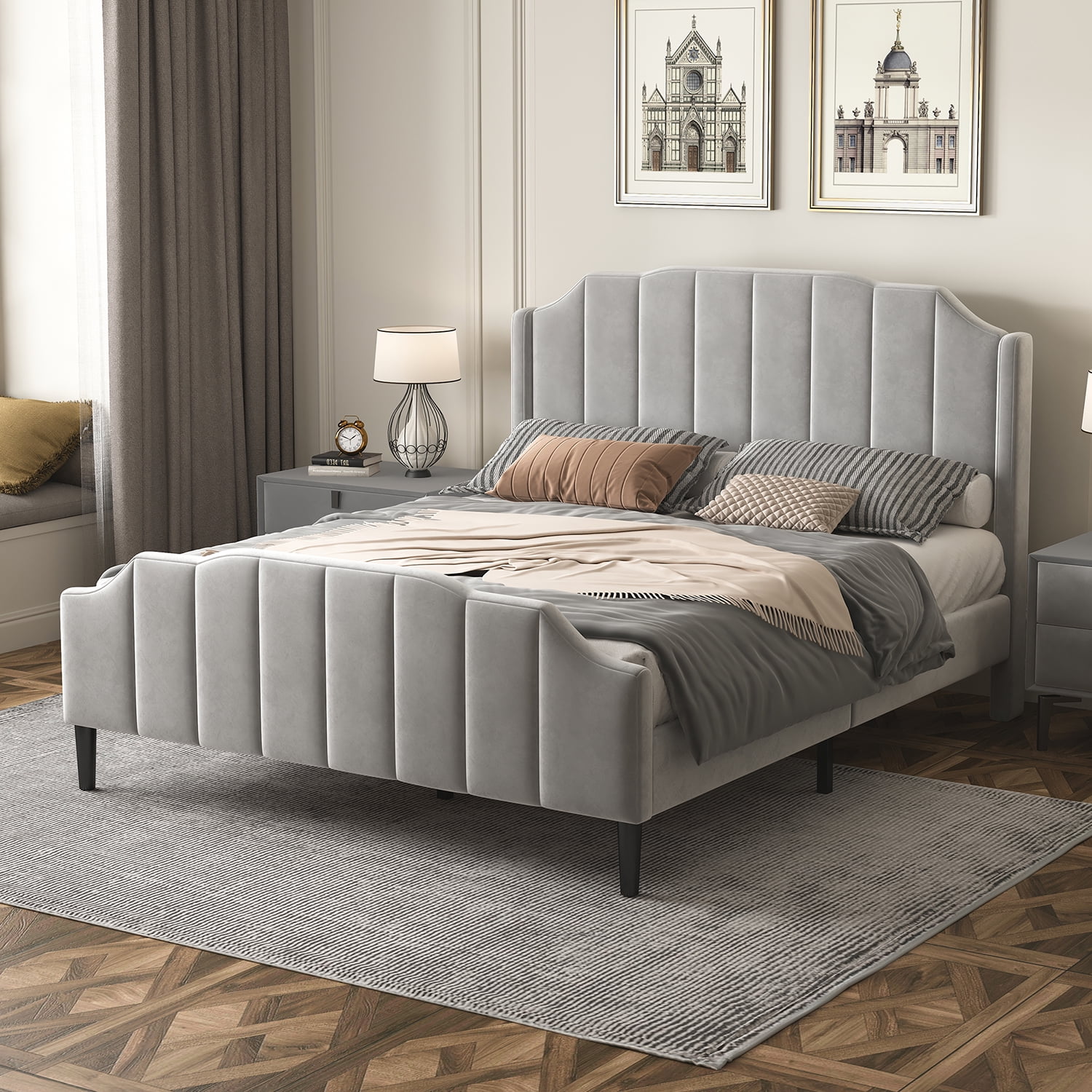 Harper & Bright Designs Queen Size Upholstered Bed with Headboard and ...