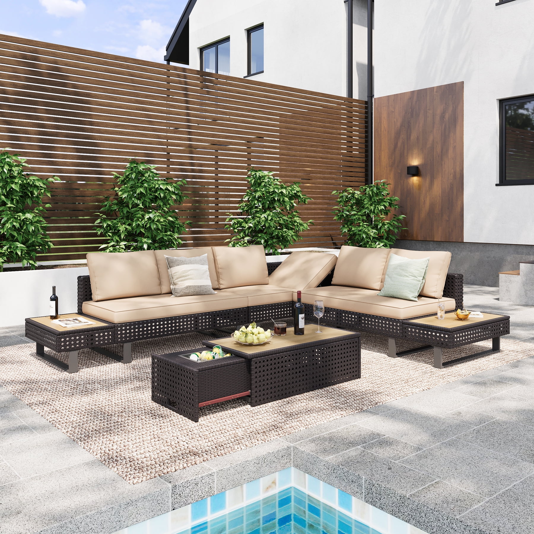 Churanty Rattan Outdoor Patio Modular Sectional Sofa Extendable Coffee ...