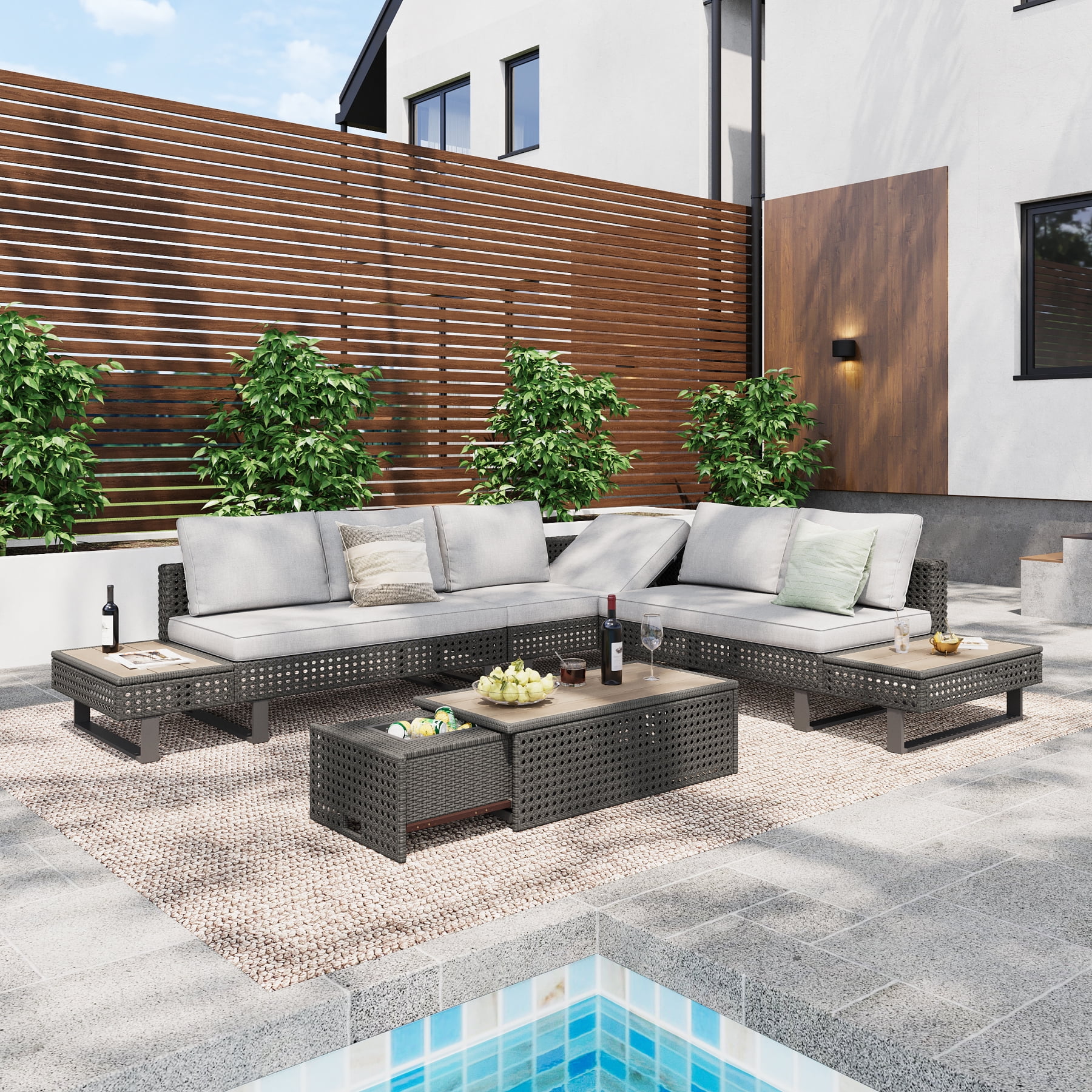 Harper & Bright Designs Rattan Outdoor Patio Modular Sectional Sofa ...