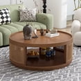 Harper & Bright Designs Rattan Round Coffee Table with Storage Shelf ...