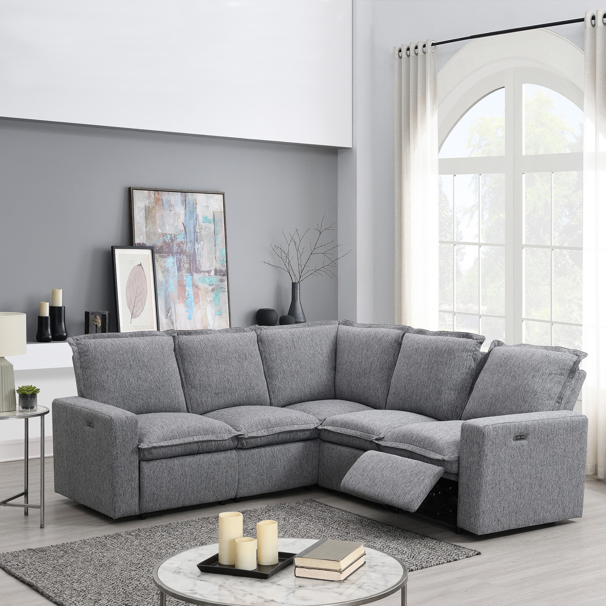 Churanty Power Reclining L-Shape Sectional Sofa with USB Ports, Linen ...