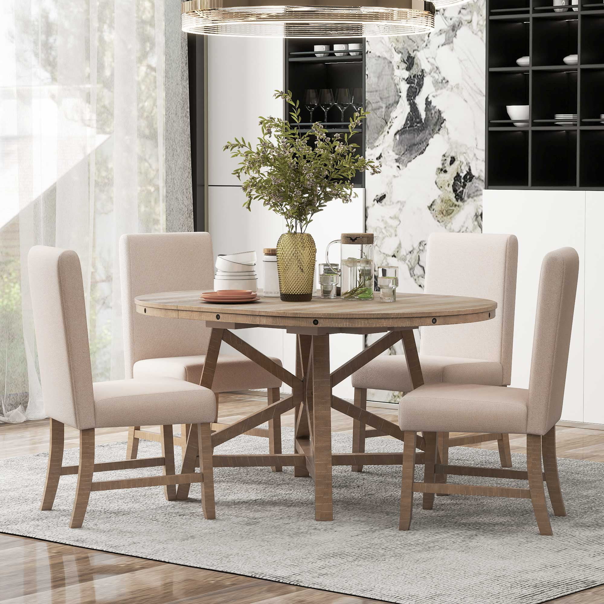 Harper & Bright Designs Retro Extendable Round Dining Table Set for 4 ...