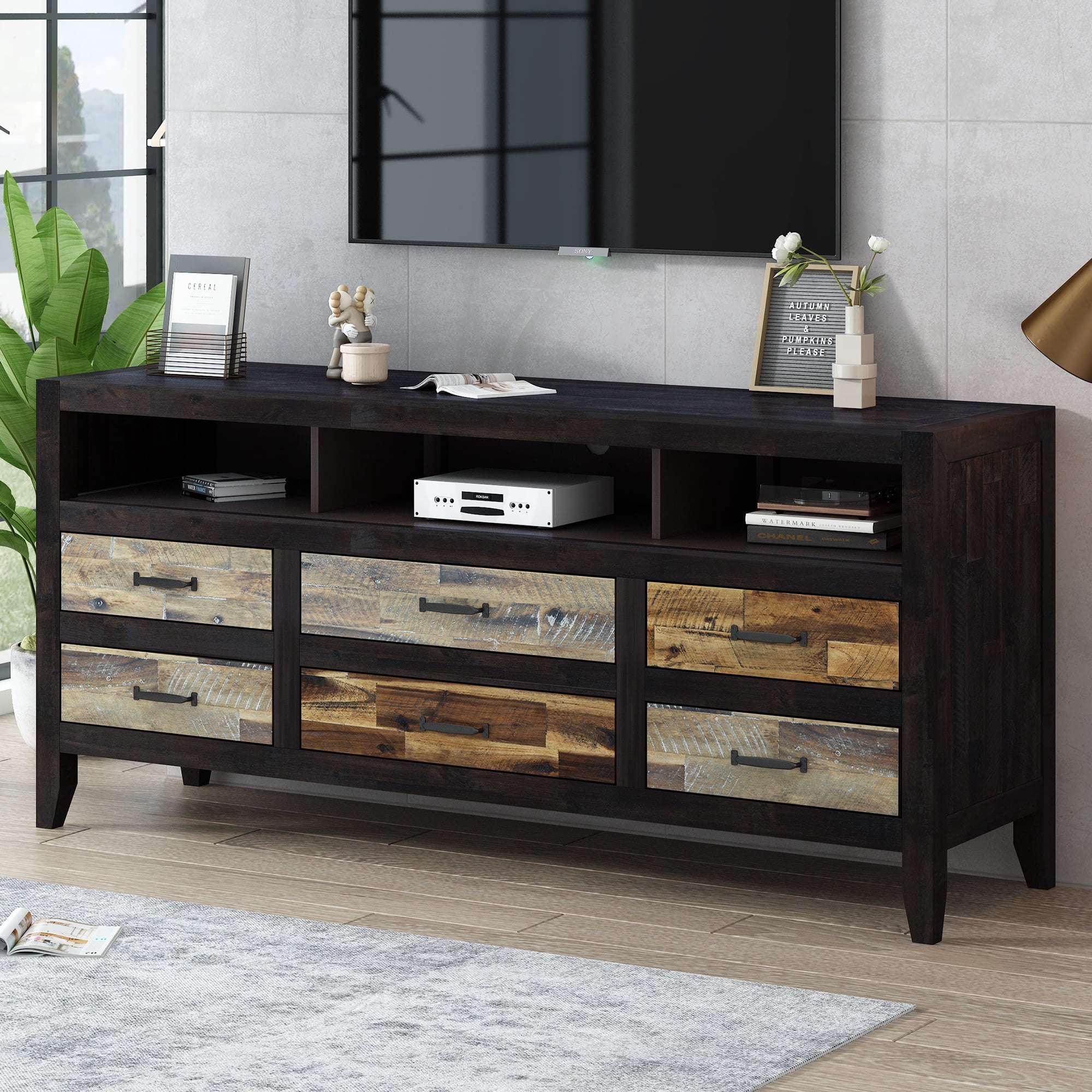 Harper & Bright Designs Retro TV Stand Unit for 65 inch TV with Storage ...
