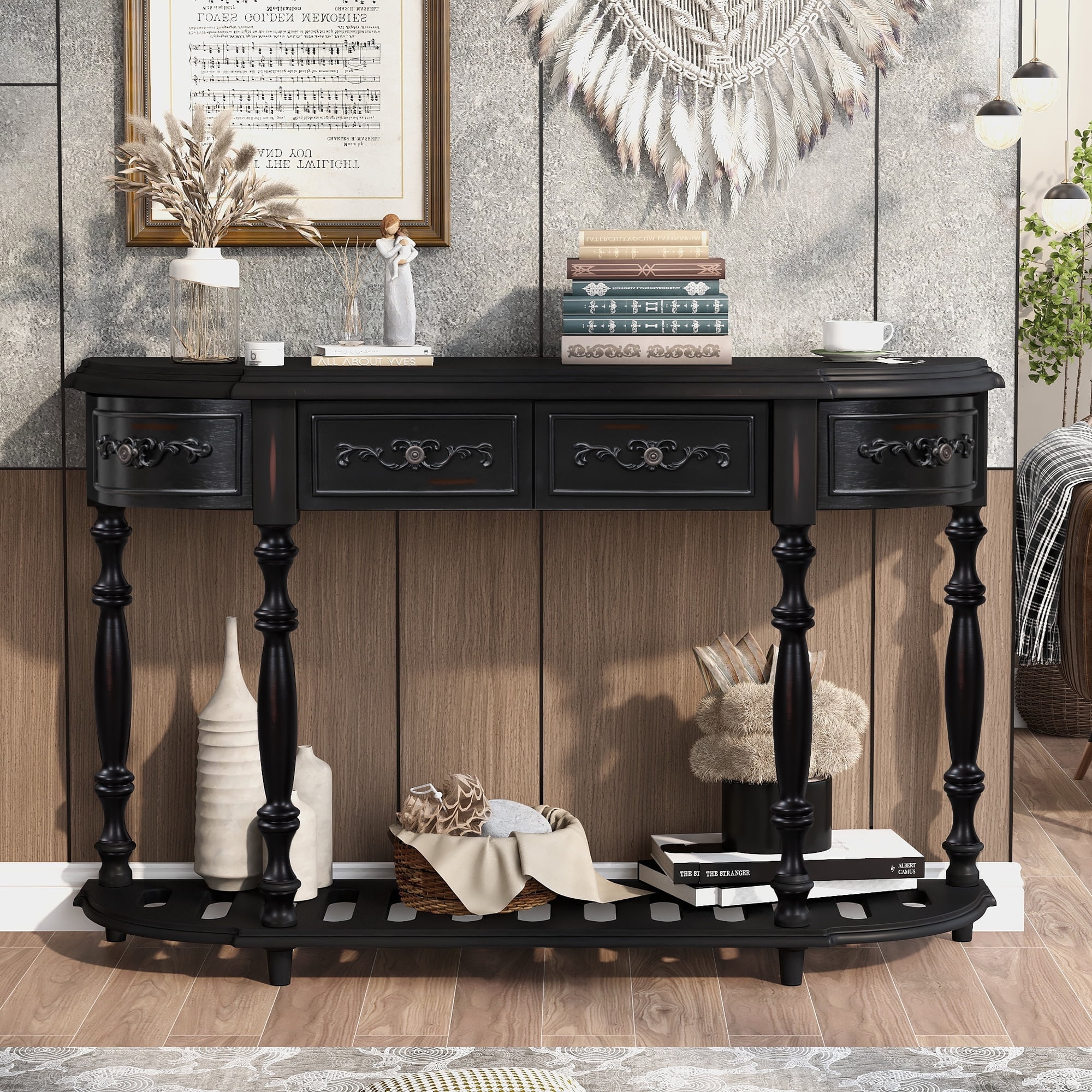 Harper & Bright Designs Retro Wood Curved Console Table, Half Moon Hall ...