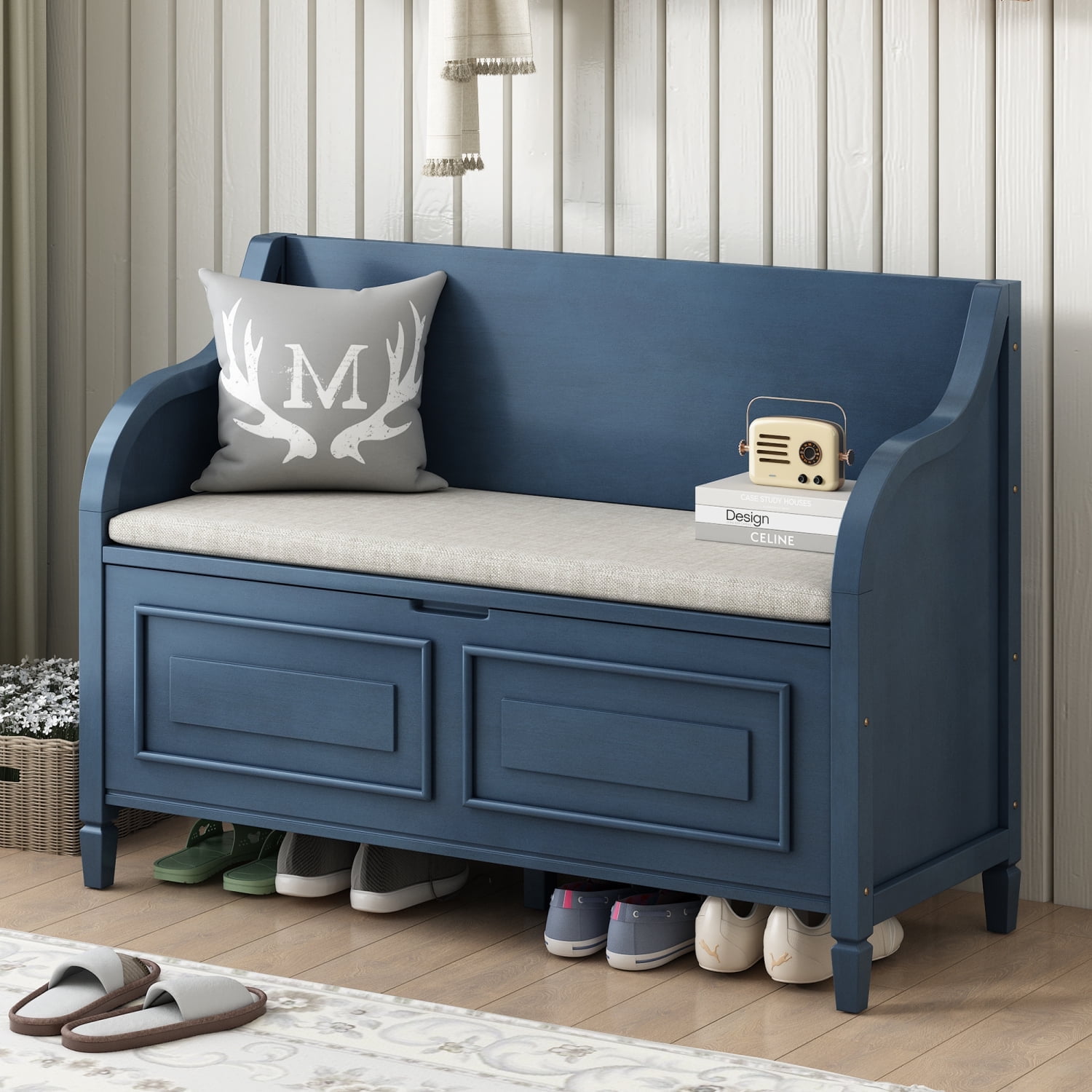 Churanty Rustic Solid Wood Entryway Seat Storage Bench with Removable ...