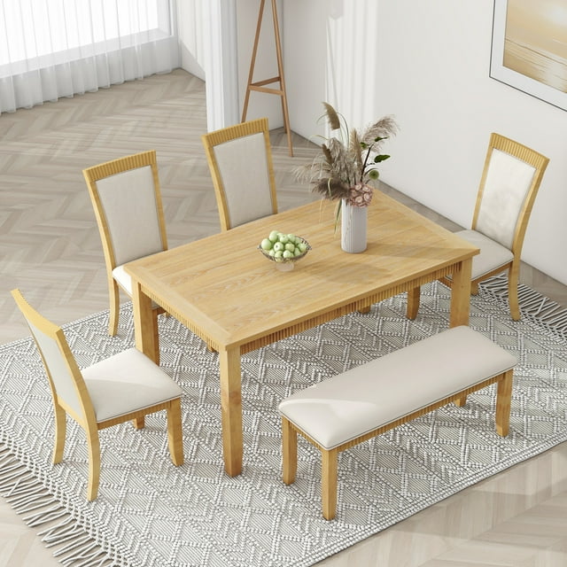 Churanty Rustic Solid Wood Table Dining Set for 6, Rectangular Kitchen ...