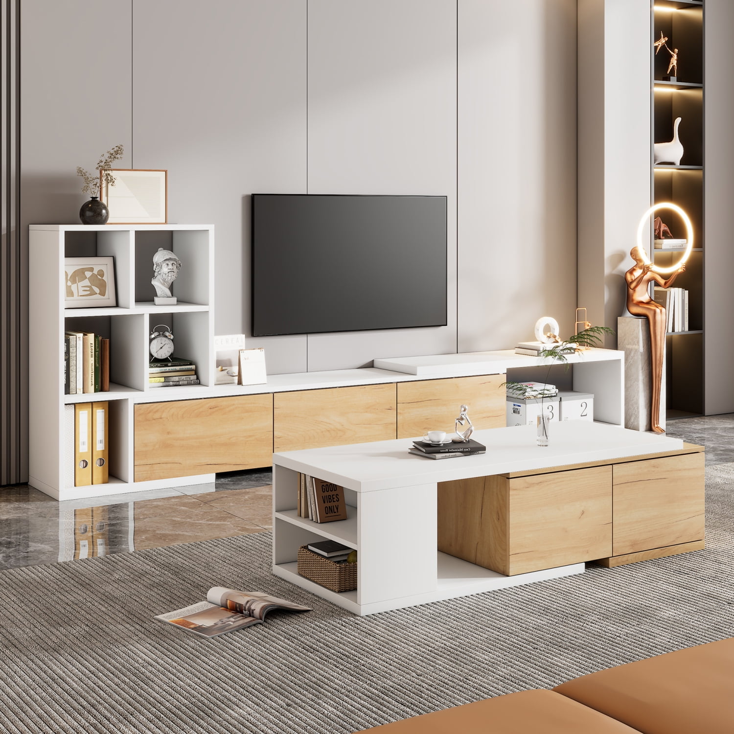 Churanty TV Stand and Coffee Table Set of 2, Extendable TV Stand with ...