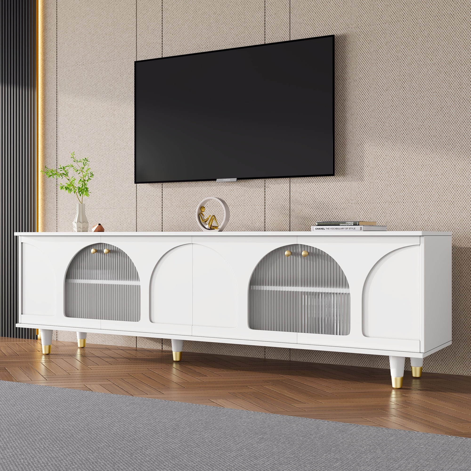 Harper & Bright Designs TV Stand with Glass Doors for 78 inch TV, Wood ...