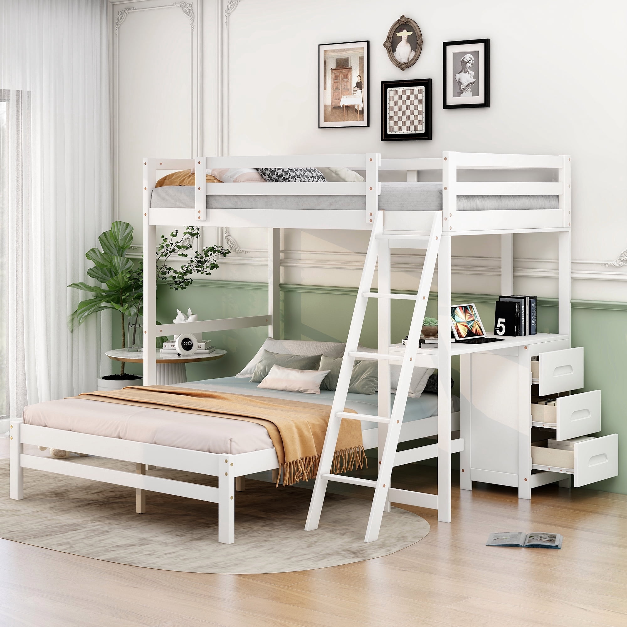 Harper & Bright Designs Twin over Full Bunk Bed with Built-in Desk and ...
