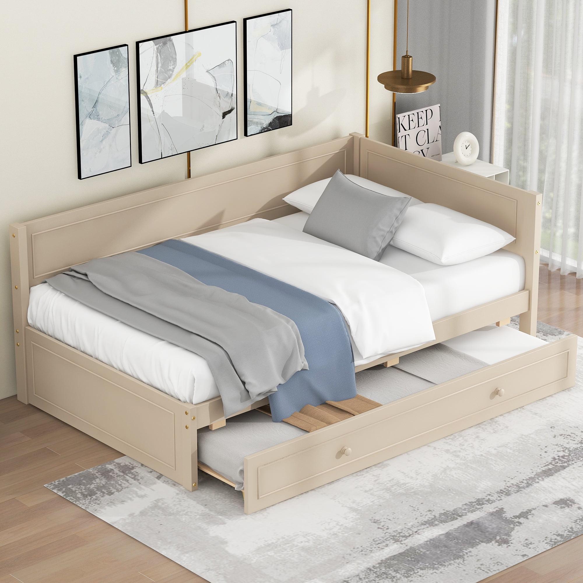 Harper & Bright Designs Twin L Shape Daybed Frame with Trundle, Wood ...