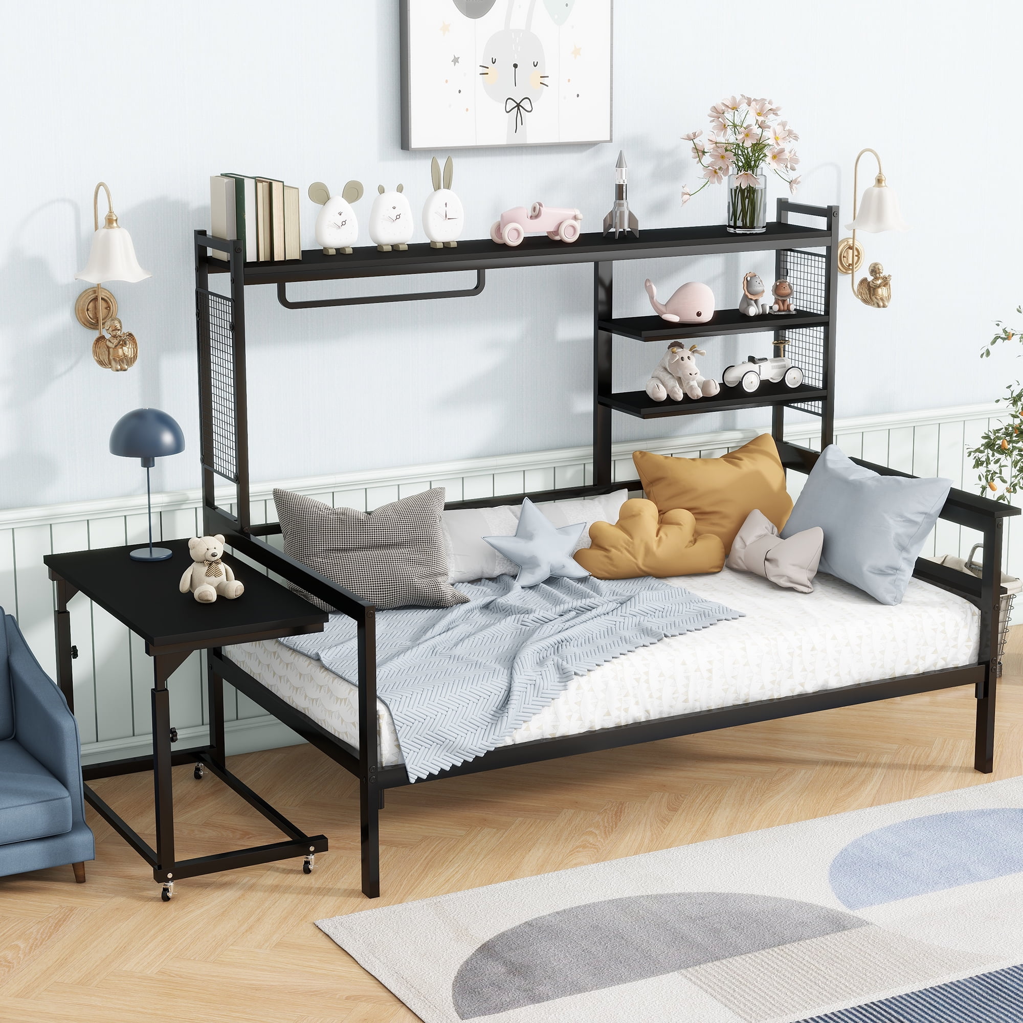Harper & Bright Designs Twin Size Daybed with Movable Desk, Metal Day ...
