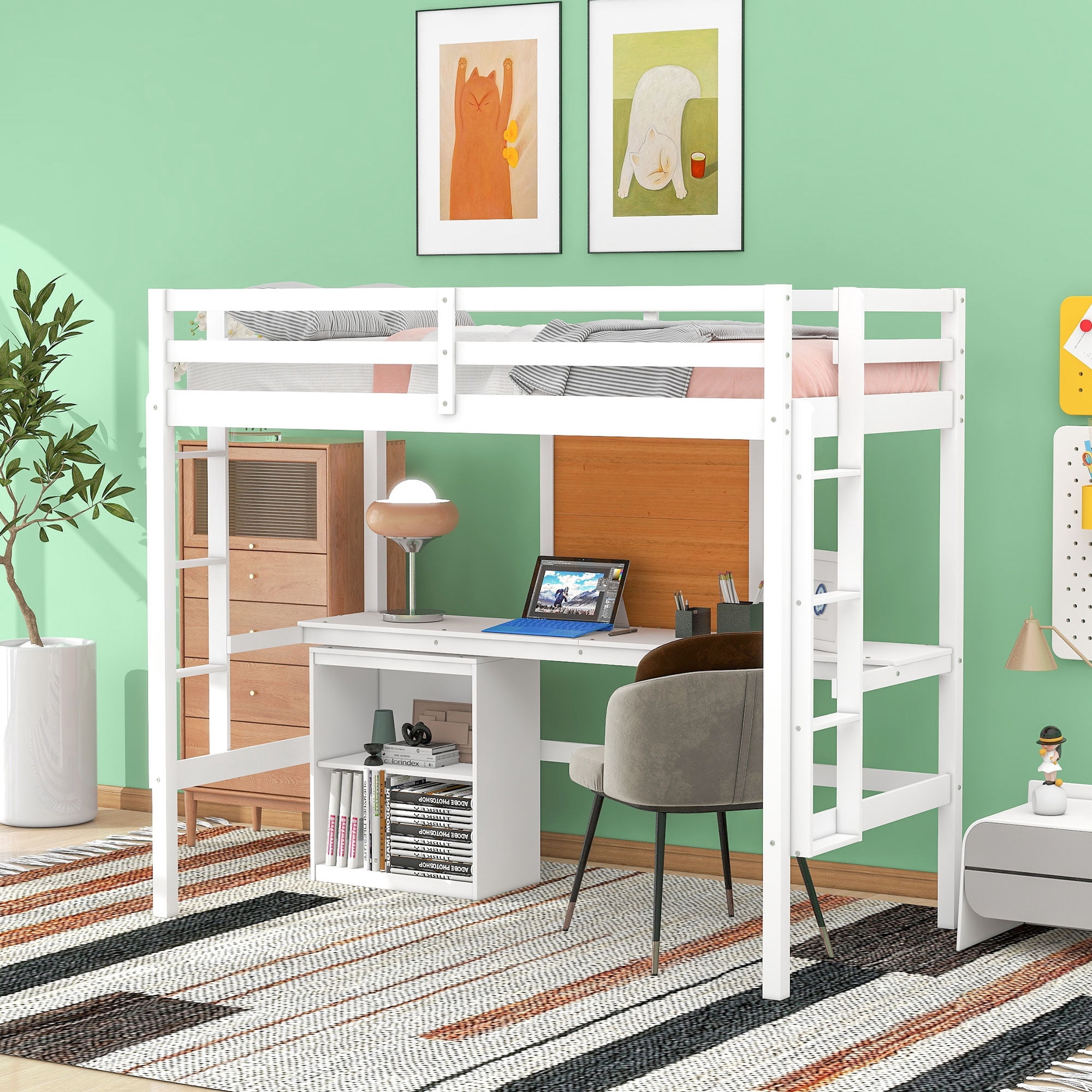 Harper & Bright Designs Twin Size Loft Bed with Desk and Storage ...
